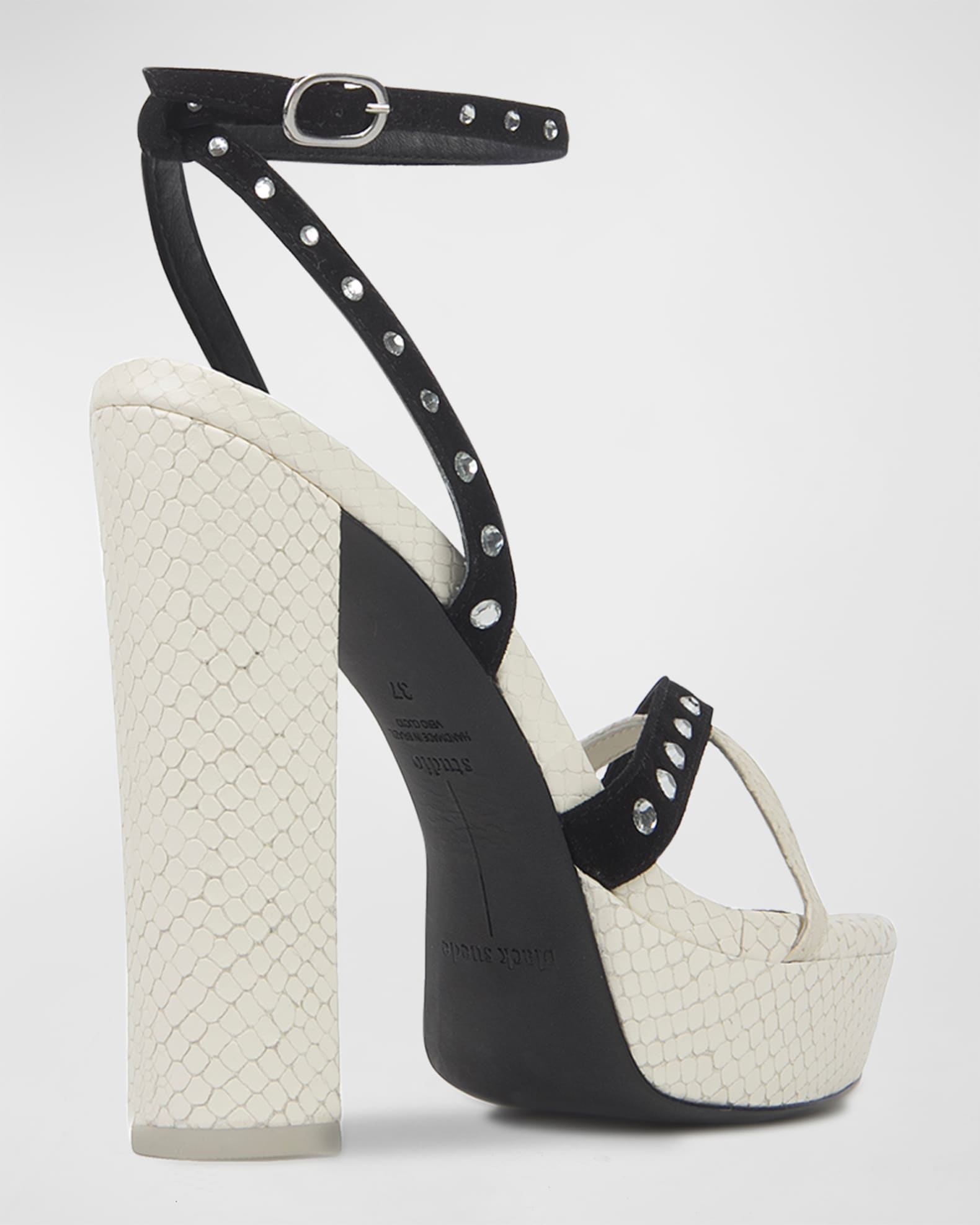 Black Suede Studio x Caroline Alina Crystal Stud Platform Sandals ...