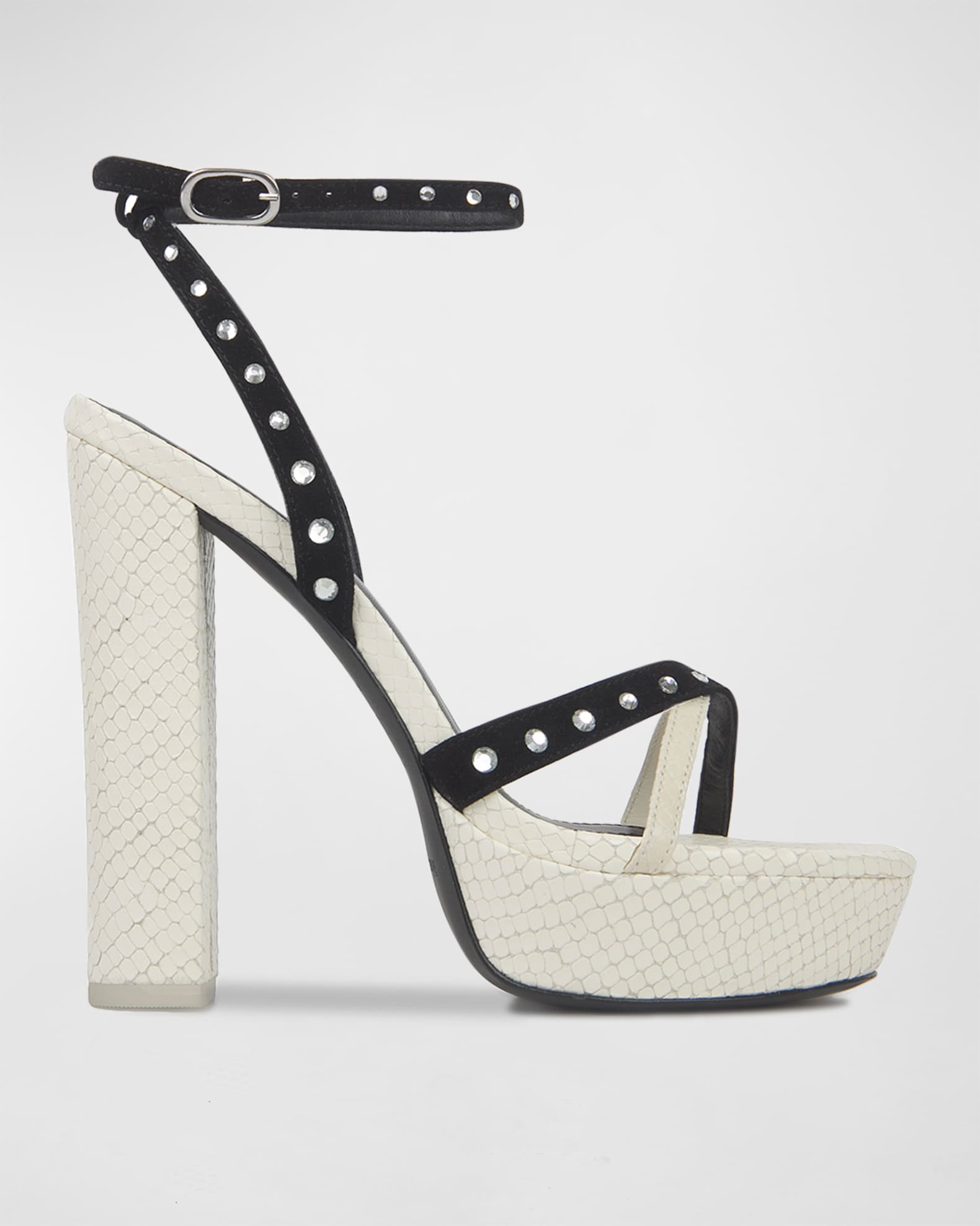 Black Suede Studio x Caroline Alina Crystal Stud Platform Sandals ...