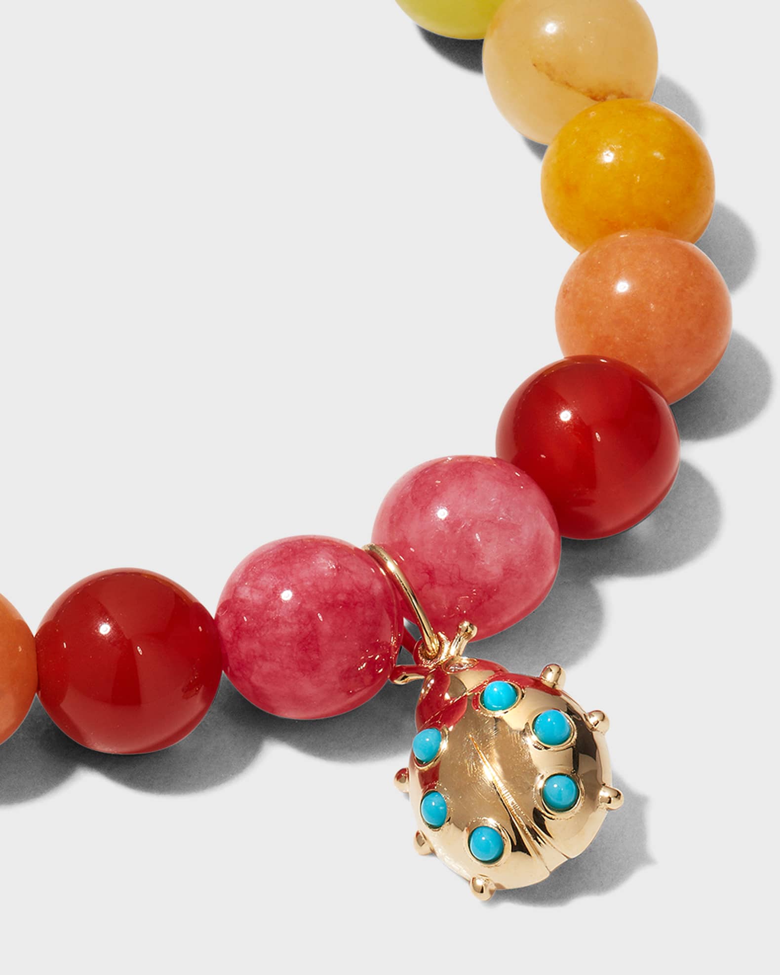 Sydney Evan Rainbow Jade Bracelet with Small Ladybug Charm | Neiman Marcus