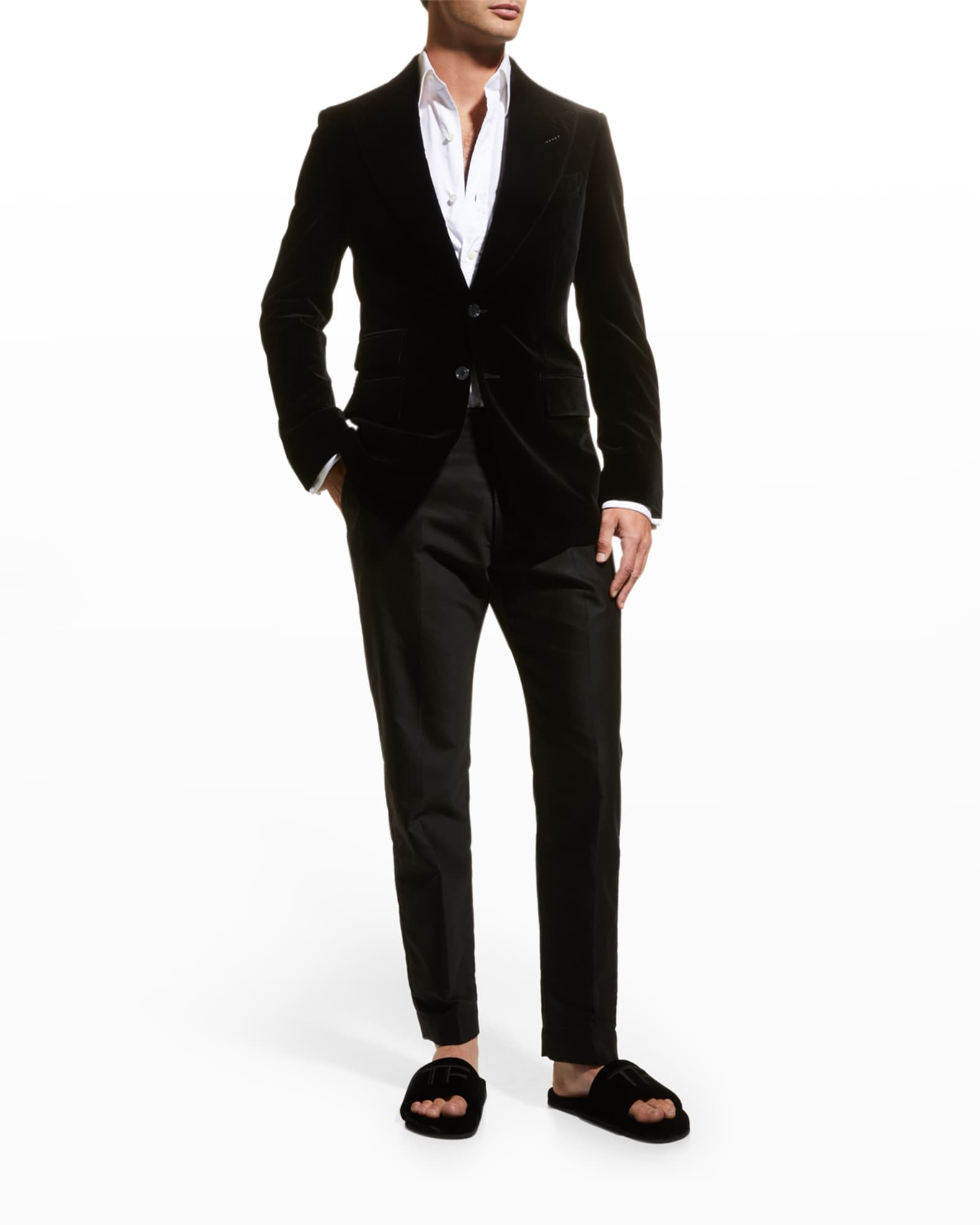 TOM FORD Men's Harrison TF-Logo Slippers | Neiman Marcus