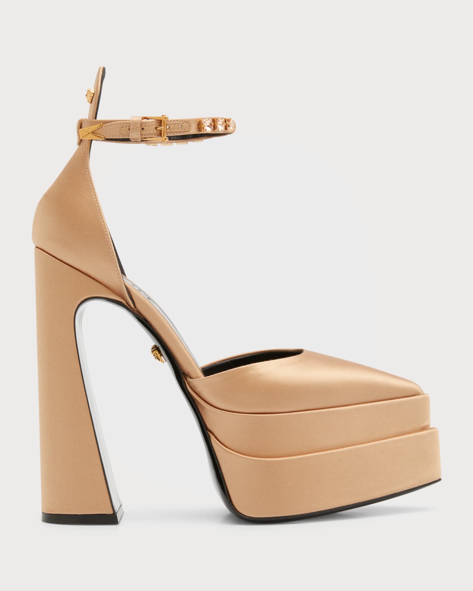 Versace 160MM La Medusa Platform Point Toe Mary Jane Satin | Neiman Marcus