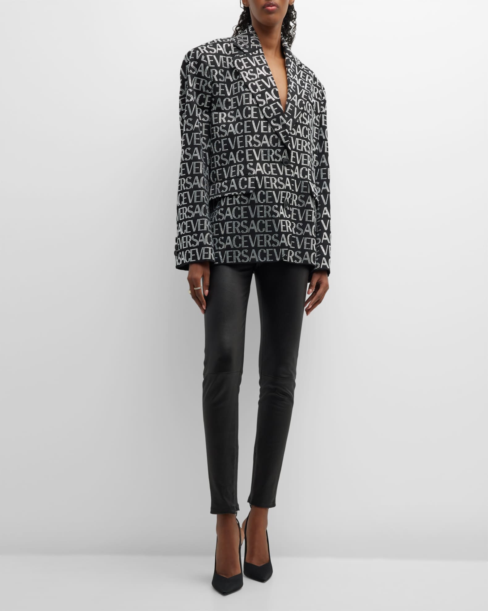 Versace Strass Logo Single-Breasted Oversized Blazer | Neiman Marcus