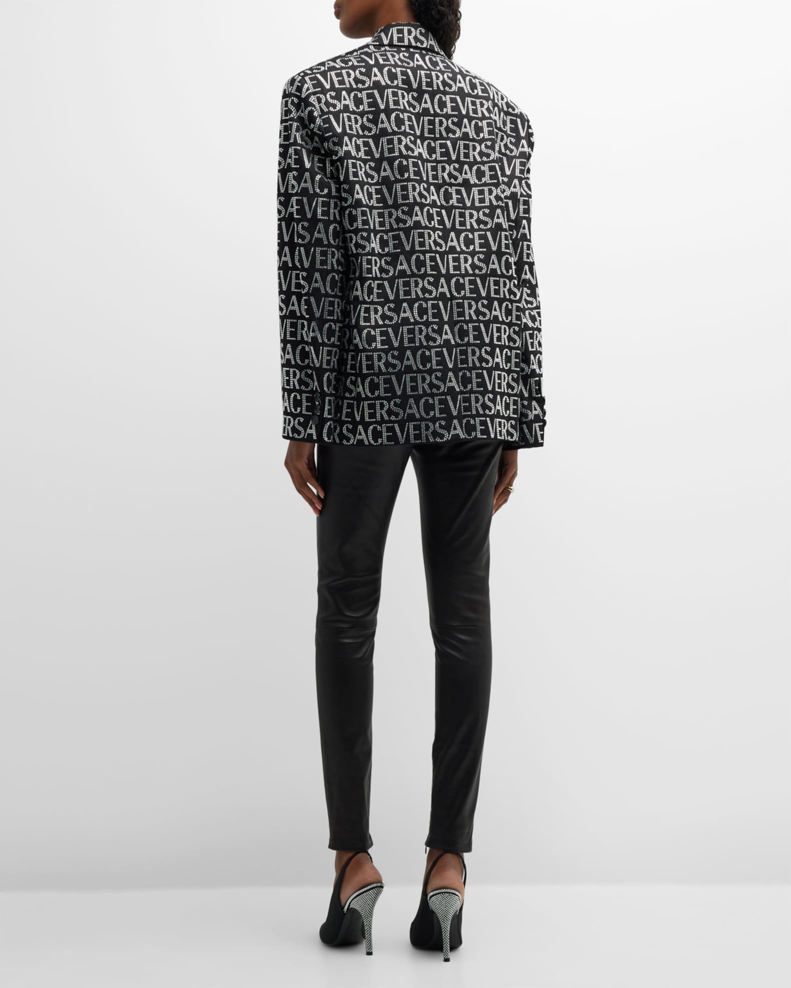 Versace Strass Logo Single-Breasted Oversized Blazer | Neiman Marcus