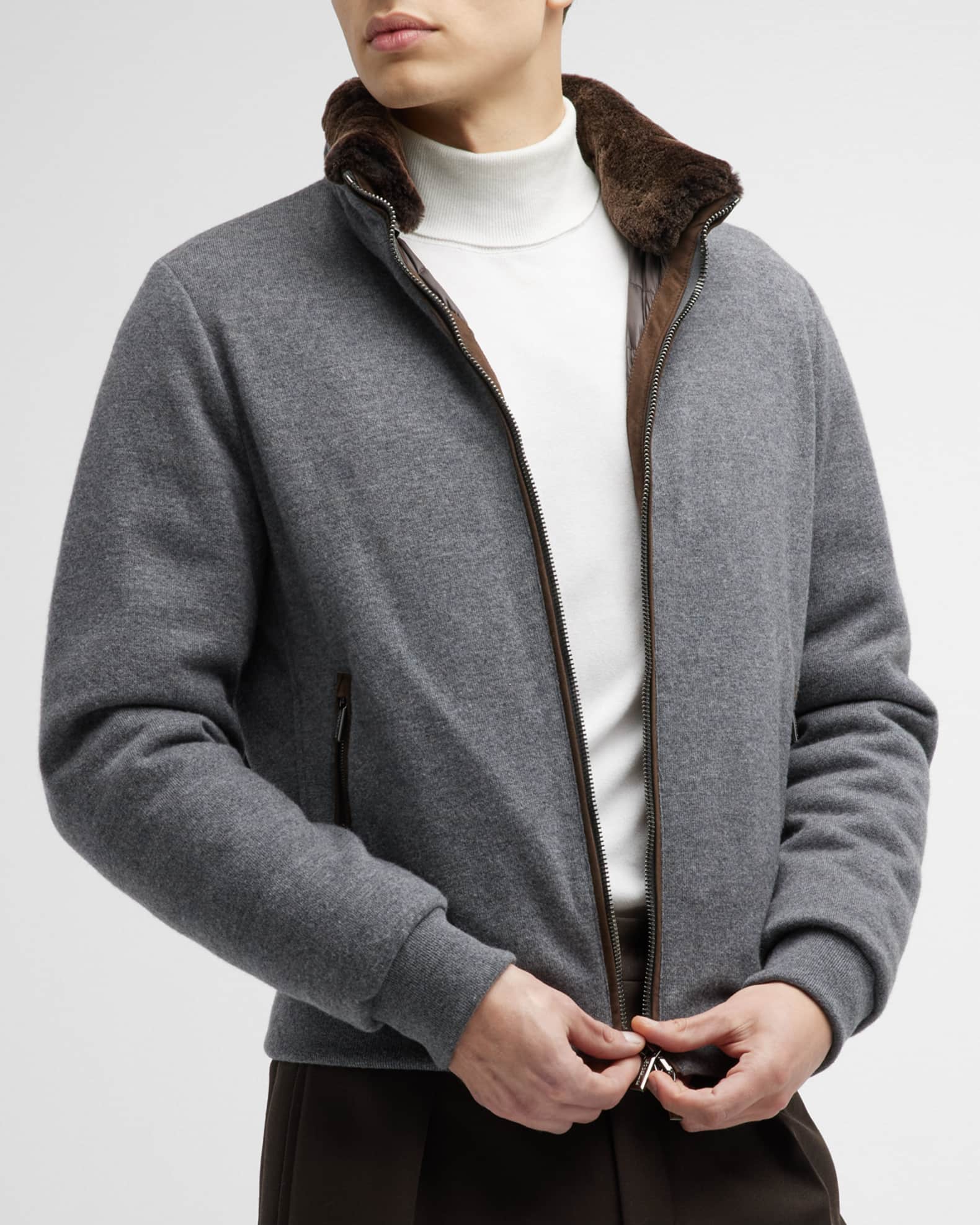MooRER Men's Bomber Jacket with Shearling Collar | Neiman Marcus