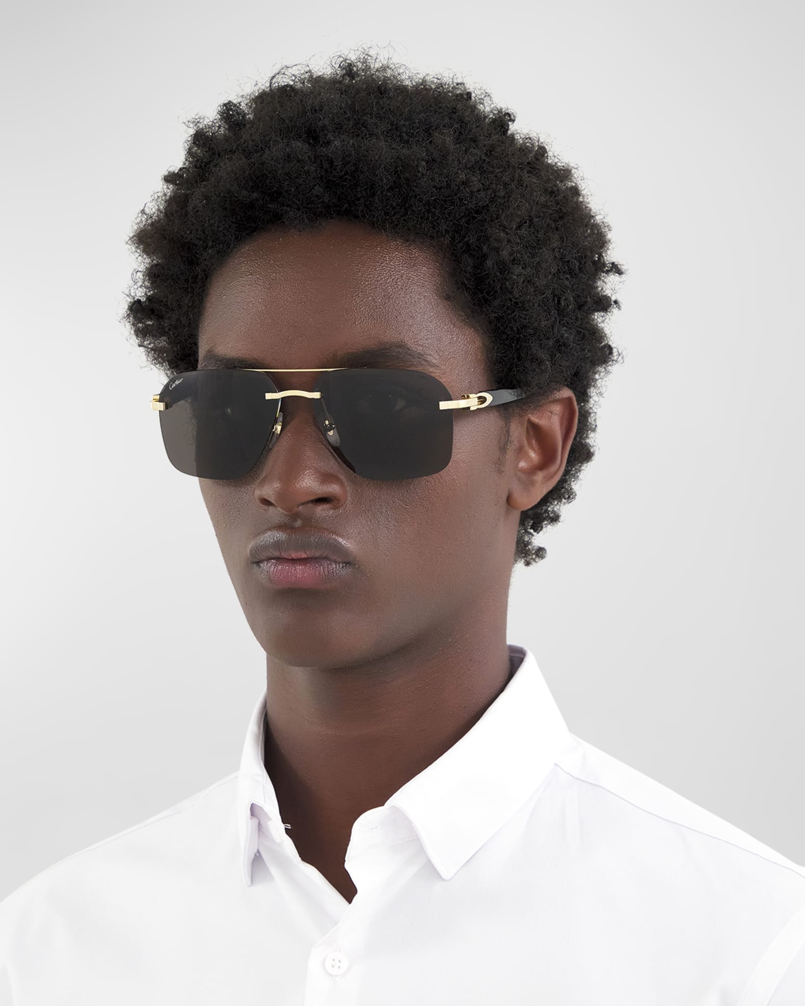 Cartier Men's Rimless Double-Bridge Aviator Sunglasses | Neiman Marcus