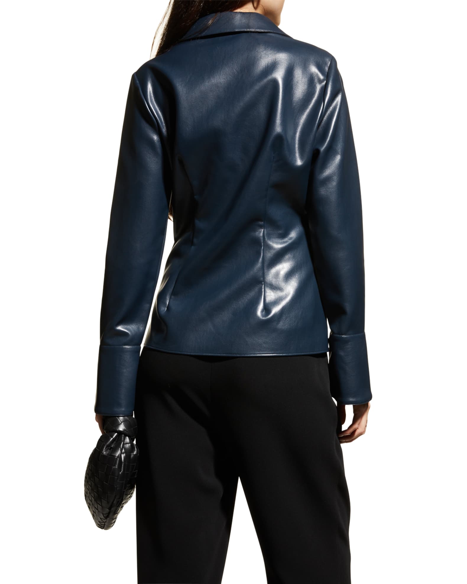 Cinq a Sept McKenna Twisted Faux-Leather Long-Sleeve Top | Neiman Marcus