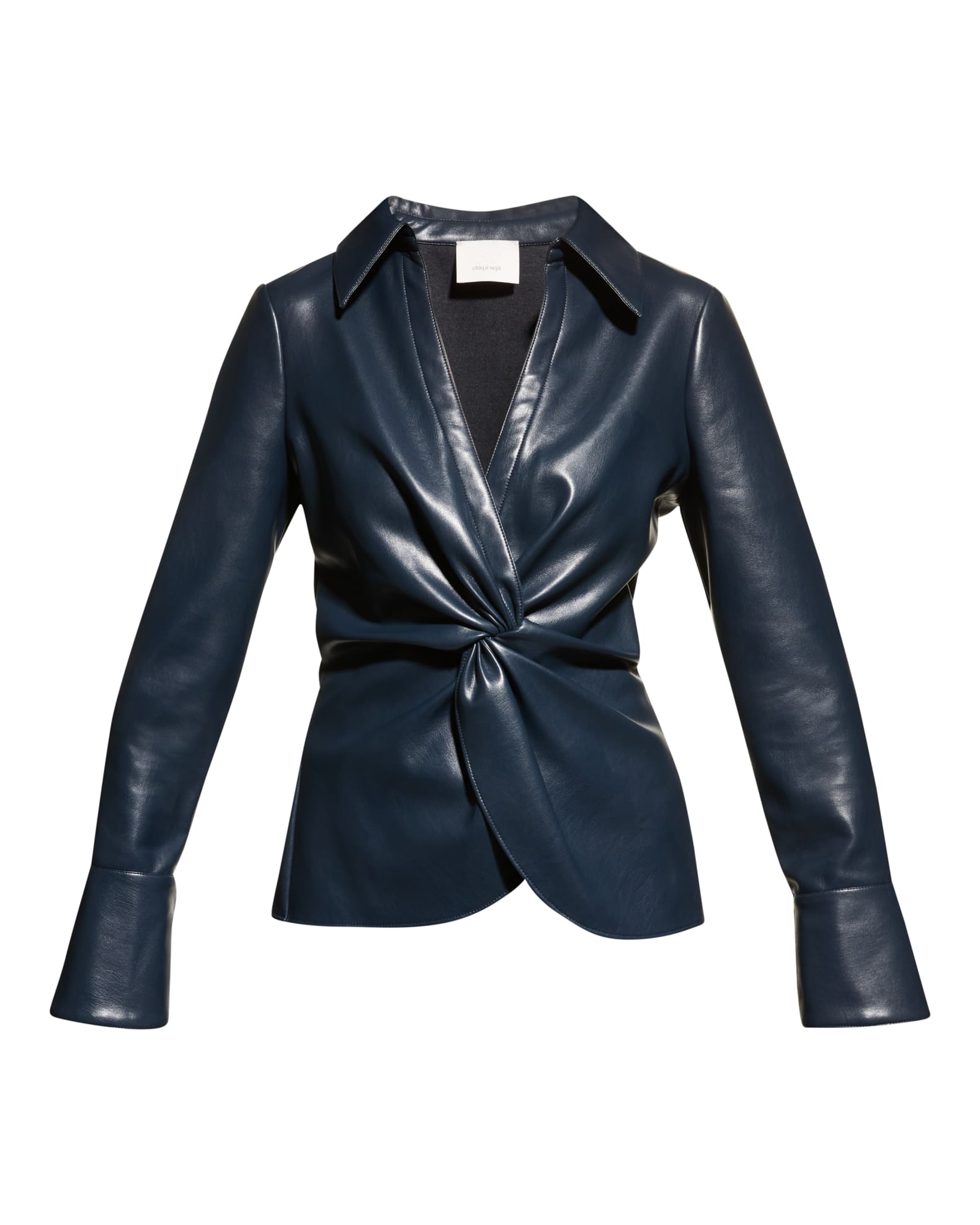 Cinq a Sept McKenna Twisted Faux-Leather Long-Sleeve Top | Neiman Marcus