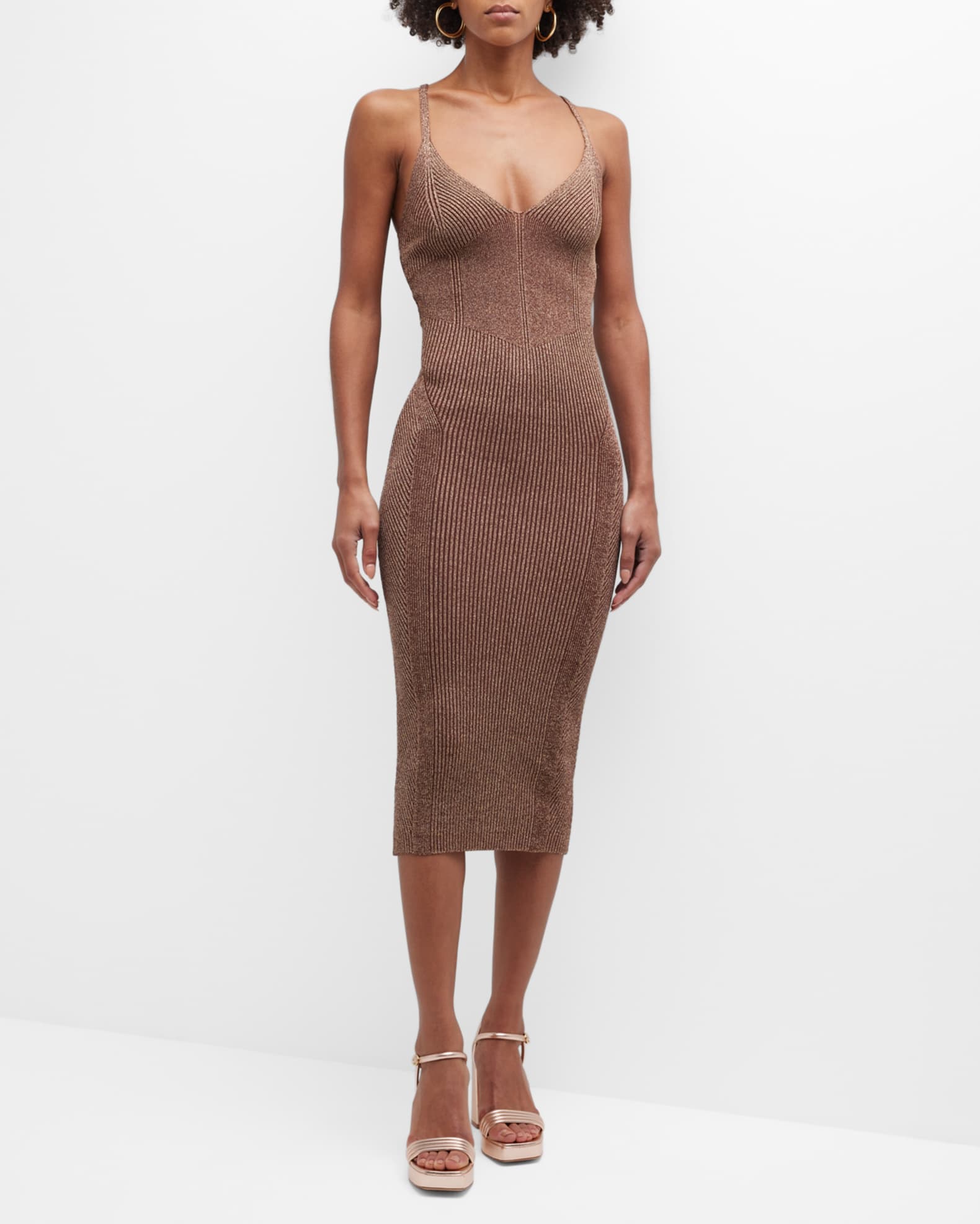Retrofete Amster Rib-Knit Cutout-Back Midi Dress | Neiman Marcus