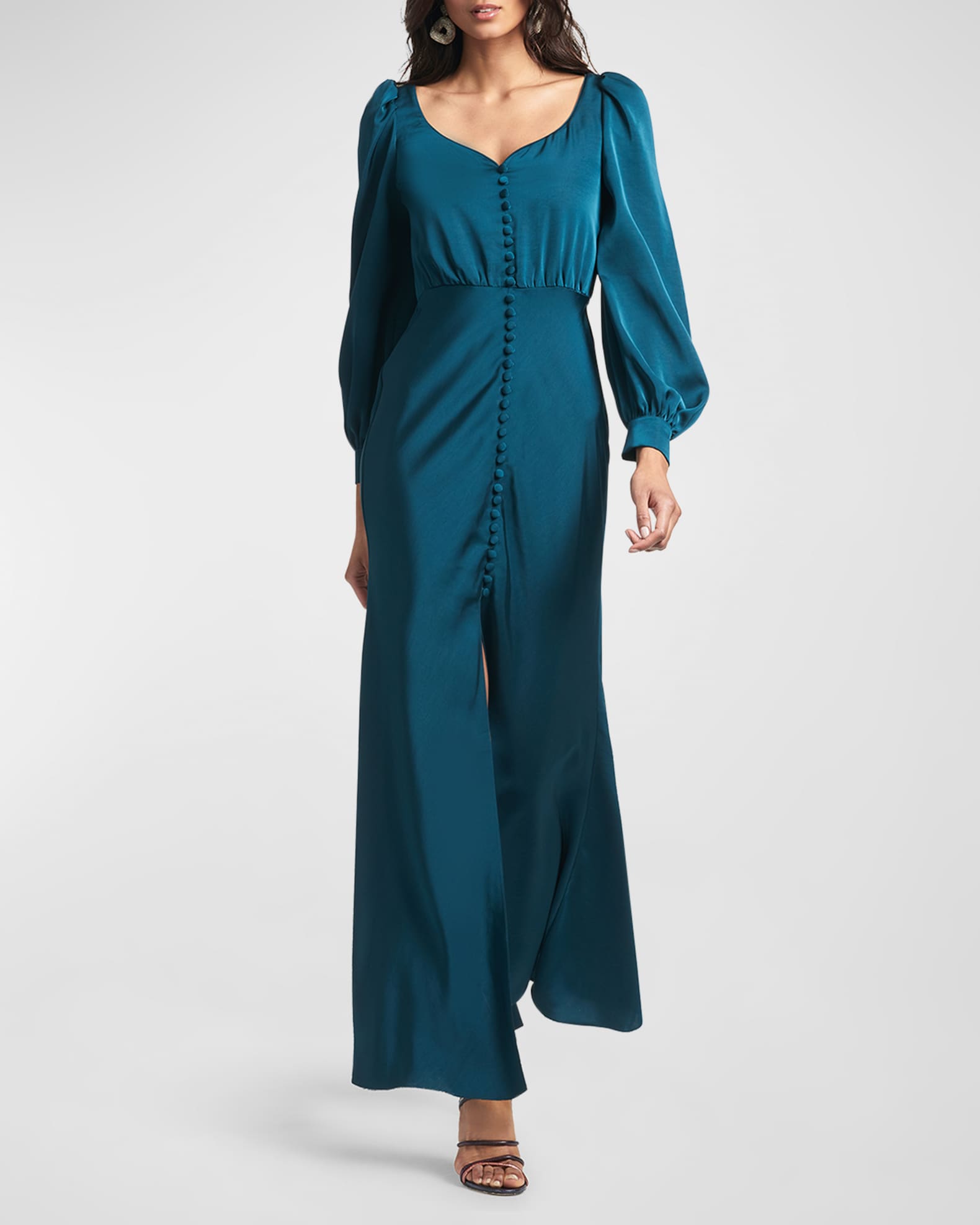 Sachin & Babi Amy Blouson-Sleeve Button-Down Gown | Neiman Marcus