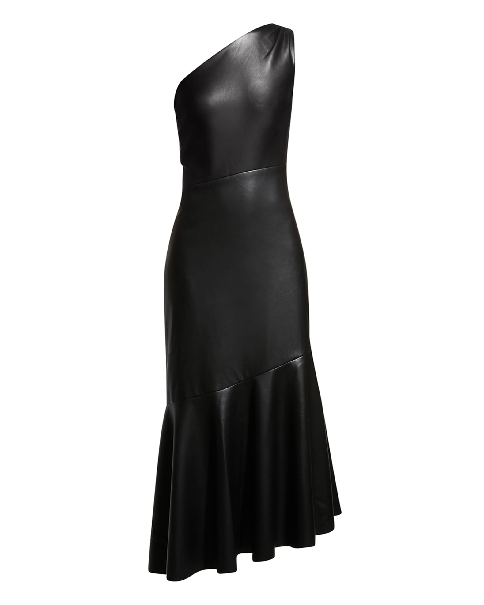 Sachin & Babi Harris One-Shoulder Faux-Leather Midi Dress | Neiman Marcus