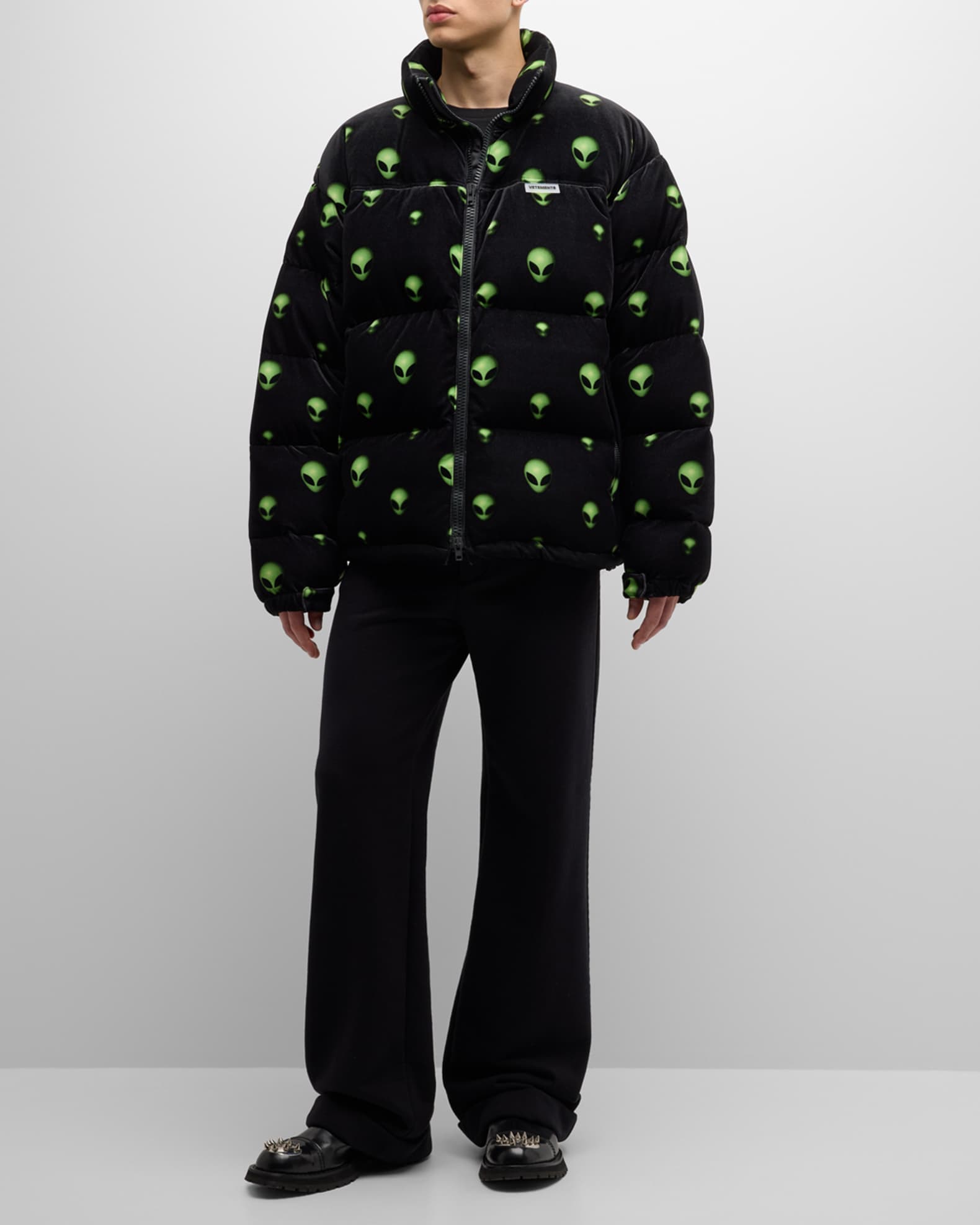 Vetements Men's Velvet Alien Head Puffer Jacket | Neiman Marcus