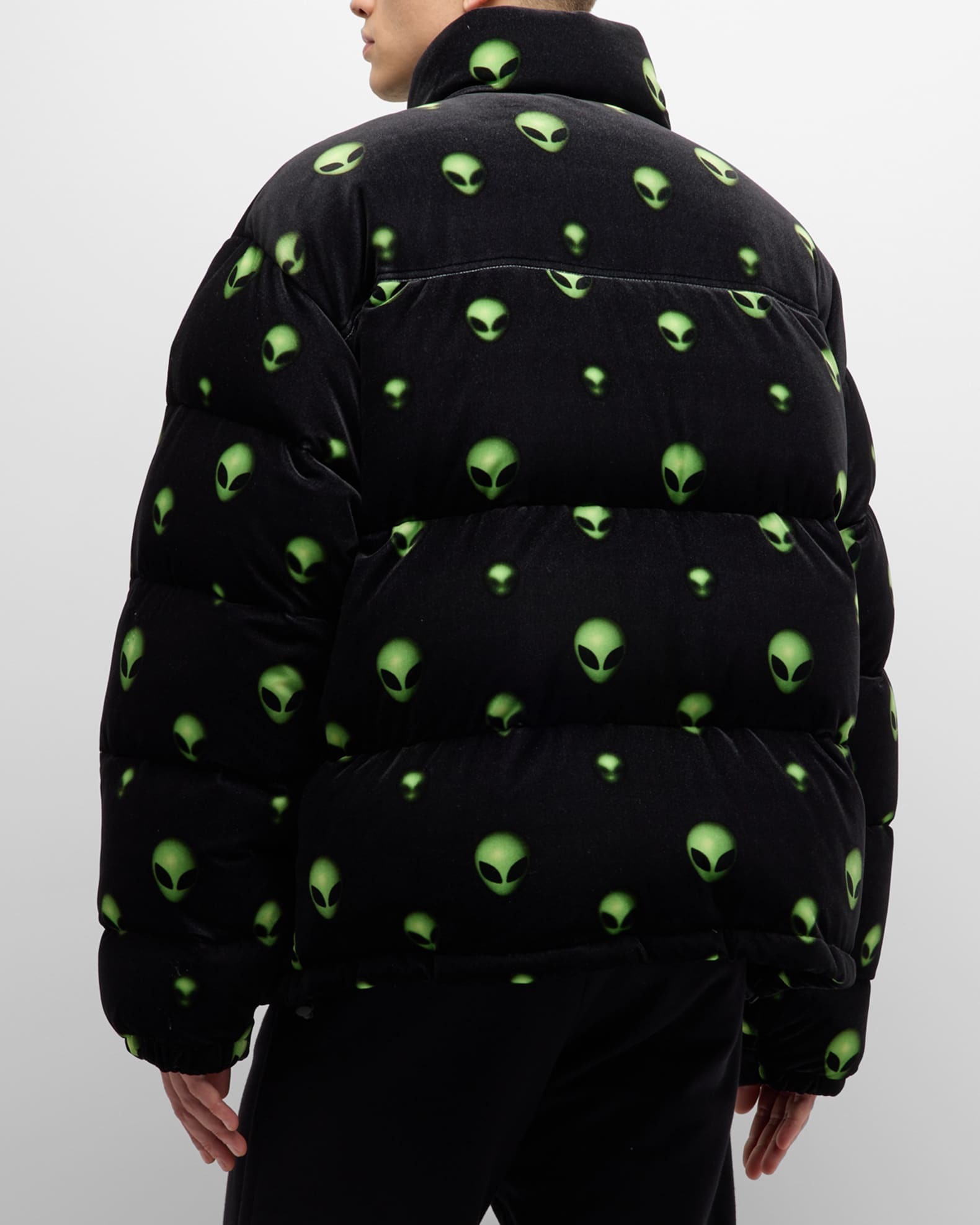 Vetements Men's Velvet Alien Head Puffer Jacket | Neiman Marcus