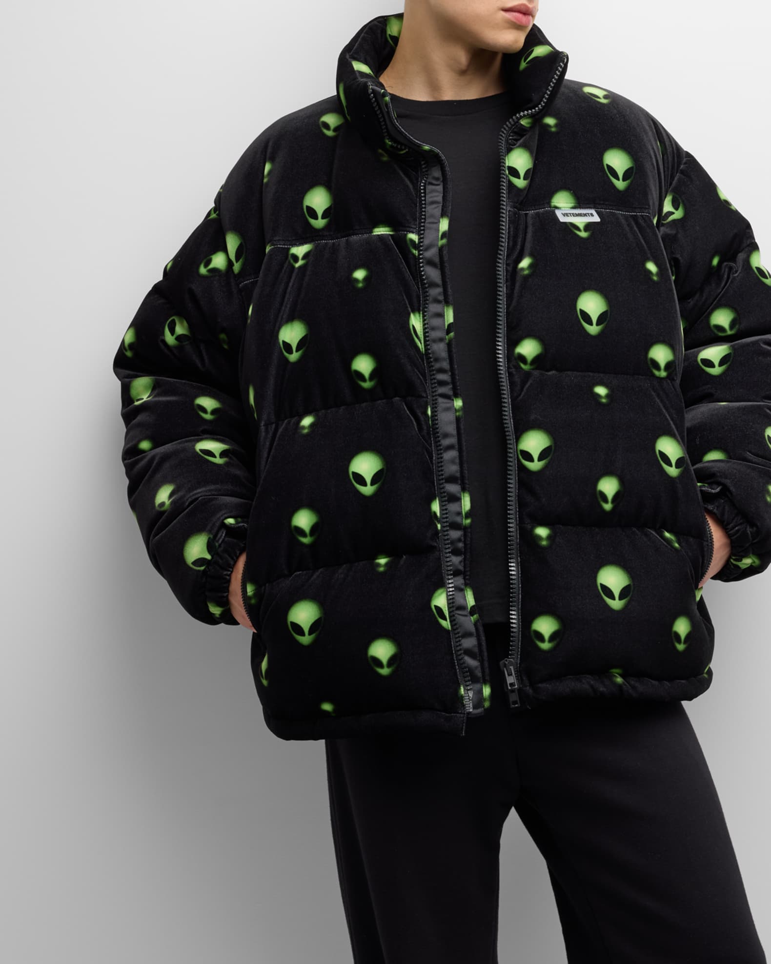 Vetements Men's Velvet Alien Head Puffer Jacket | Neiman Marcus