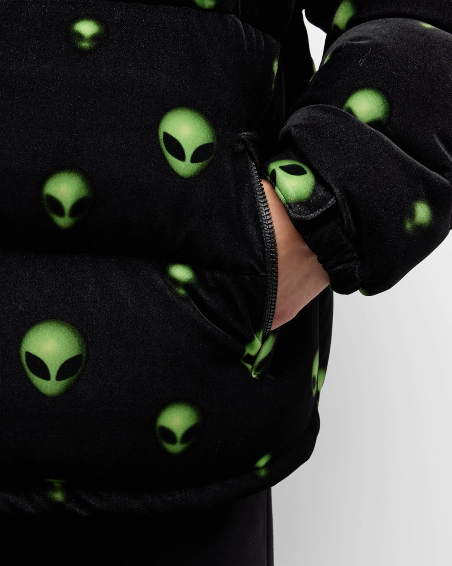 Vetements Men's Velvet Alien Head Puffer Jacket | Neiman Marcus