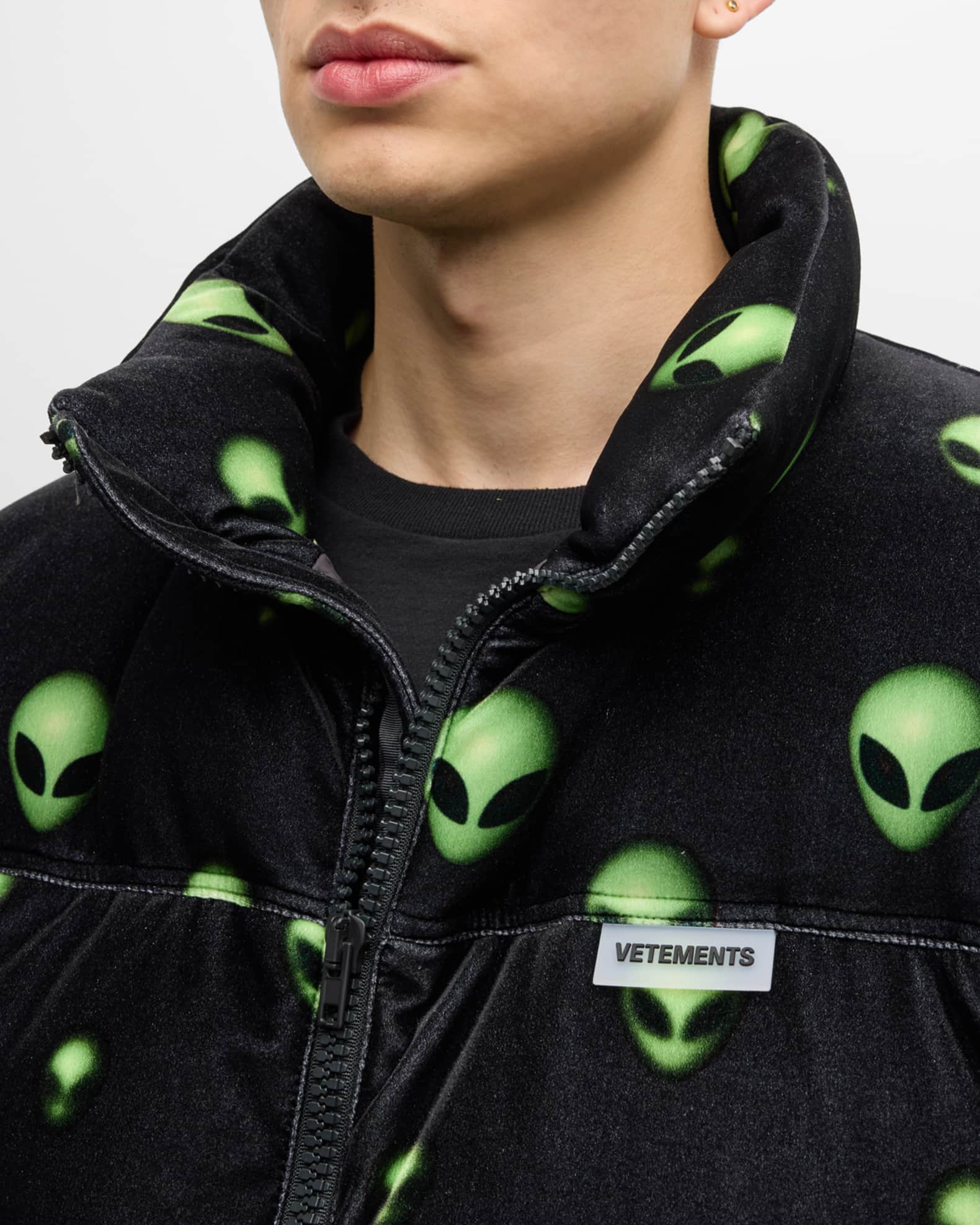 Vetements Men's Velvet Alien Head Puffer Jacket | Neiman Marcus
