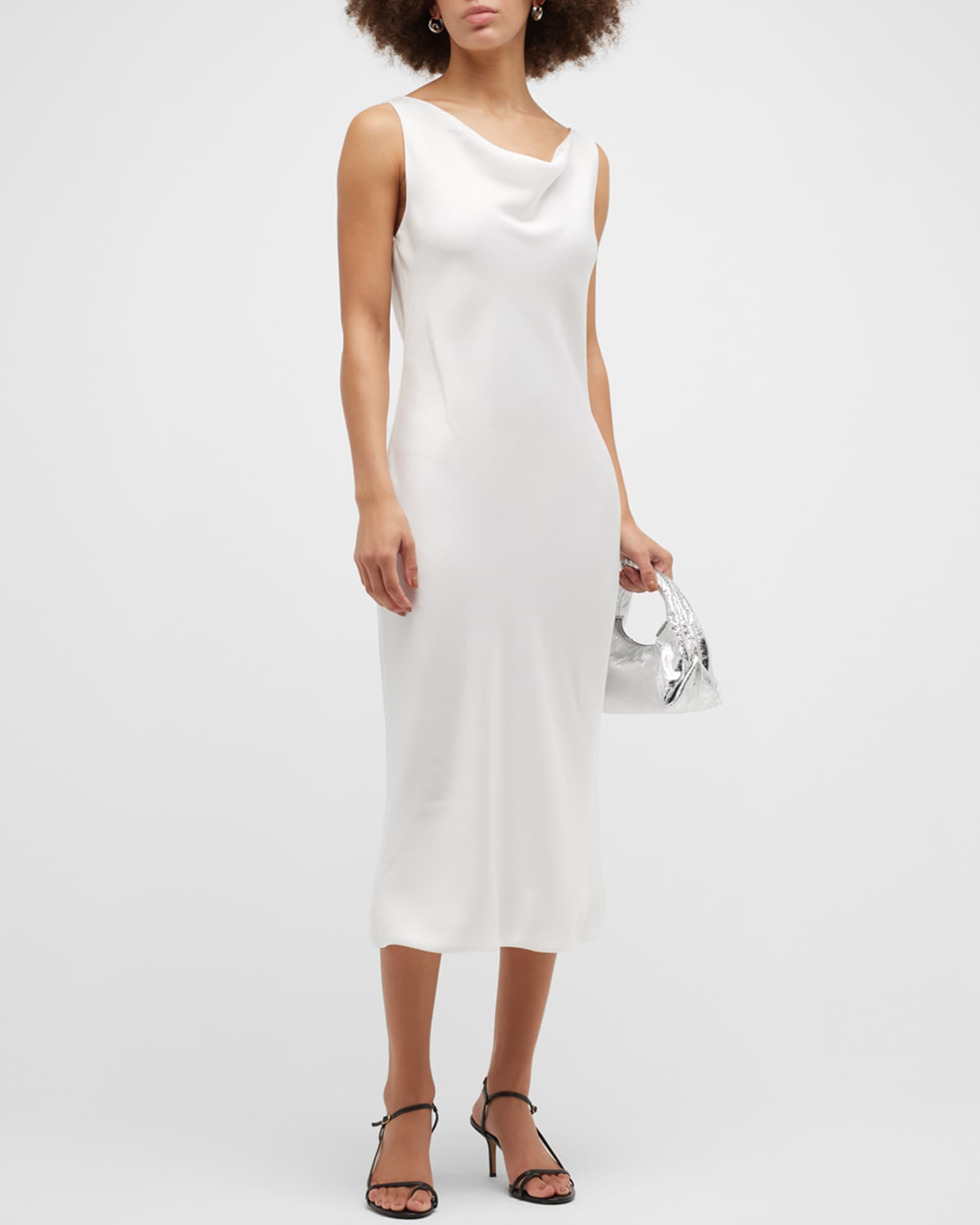 Norma Kamali Maria Cowl-Neck Satin Midi Dress | Neiman Marcus