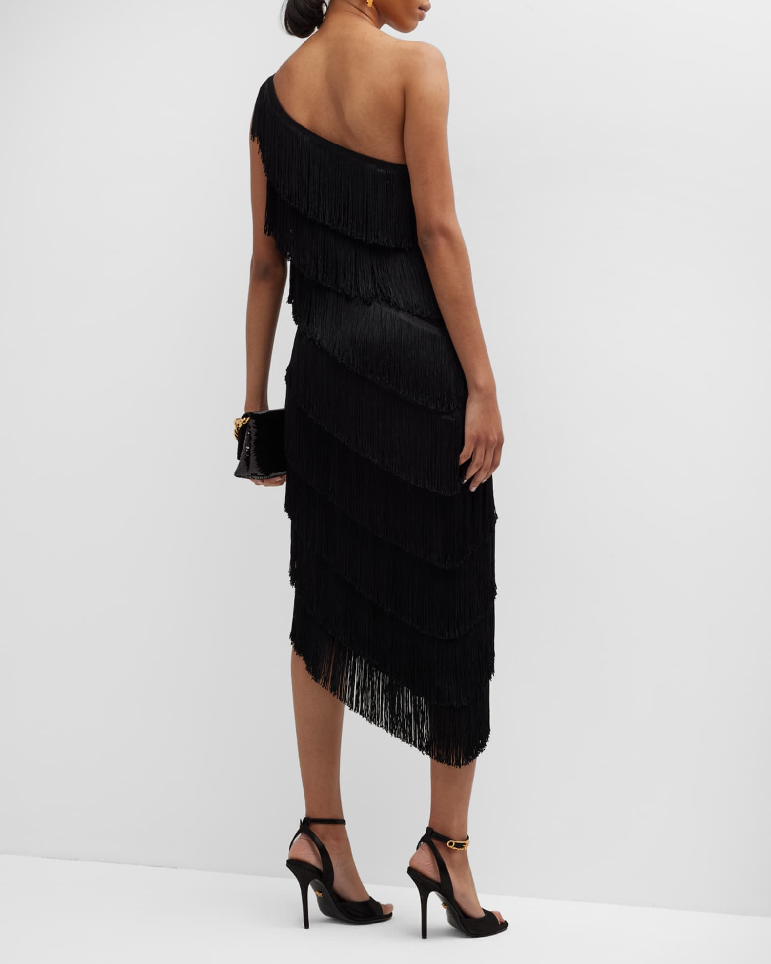 Norma Kamali One-Shoulder Fringe Midi Dress | Neiman Marcus