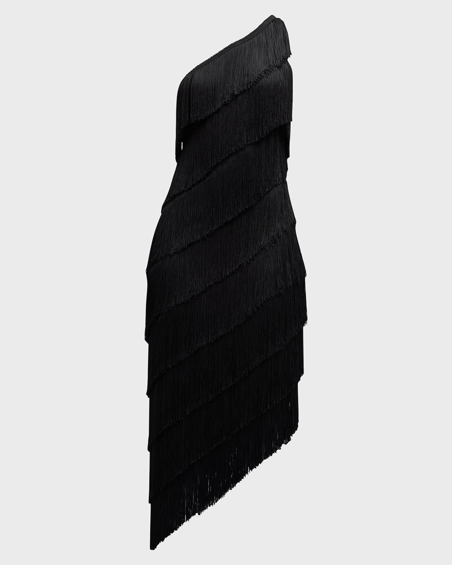 Norma Kamali One-Shoulder Fringe Midi Dress | Neiman Marcus