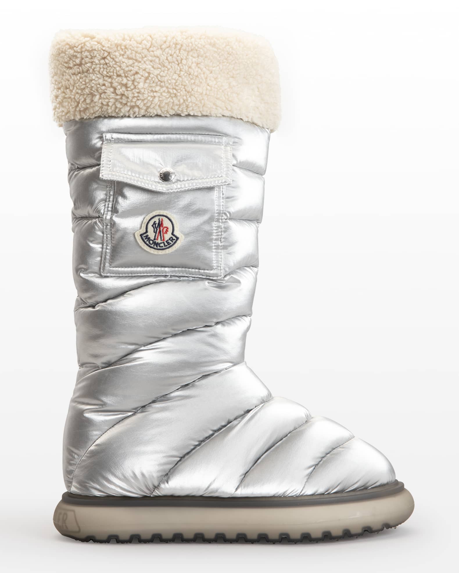 Moncler Gaia Metallic Quilted Pocket Snow Boots | Neiman Marcus