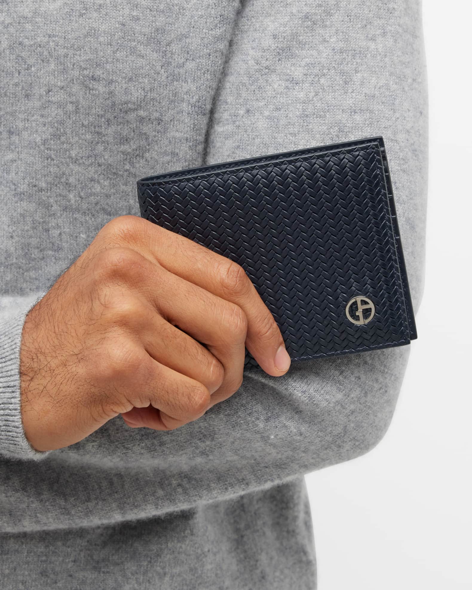 Giorgio Armani Men's Woven Leather Bifold Wallet | Neiman Marcus