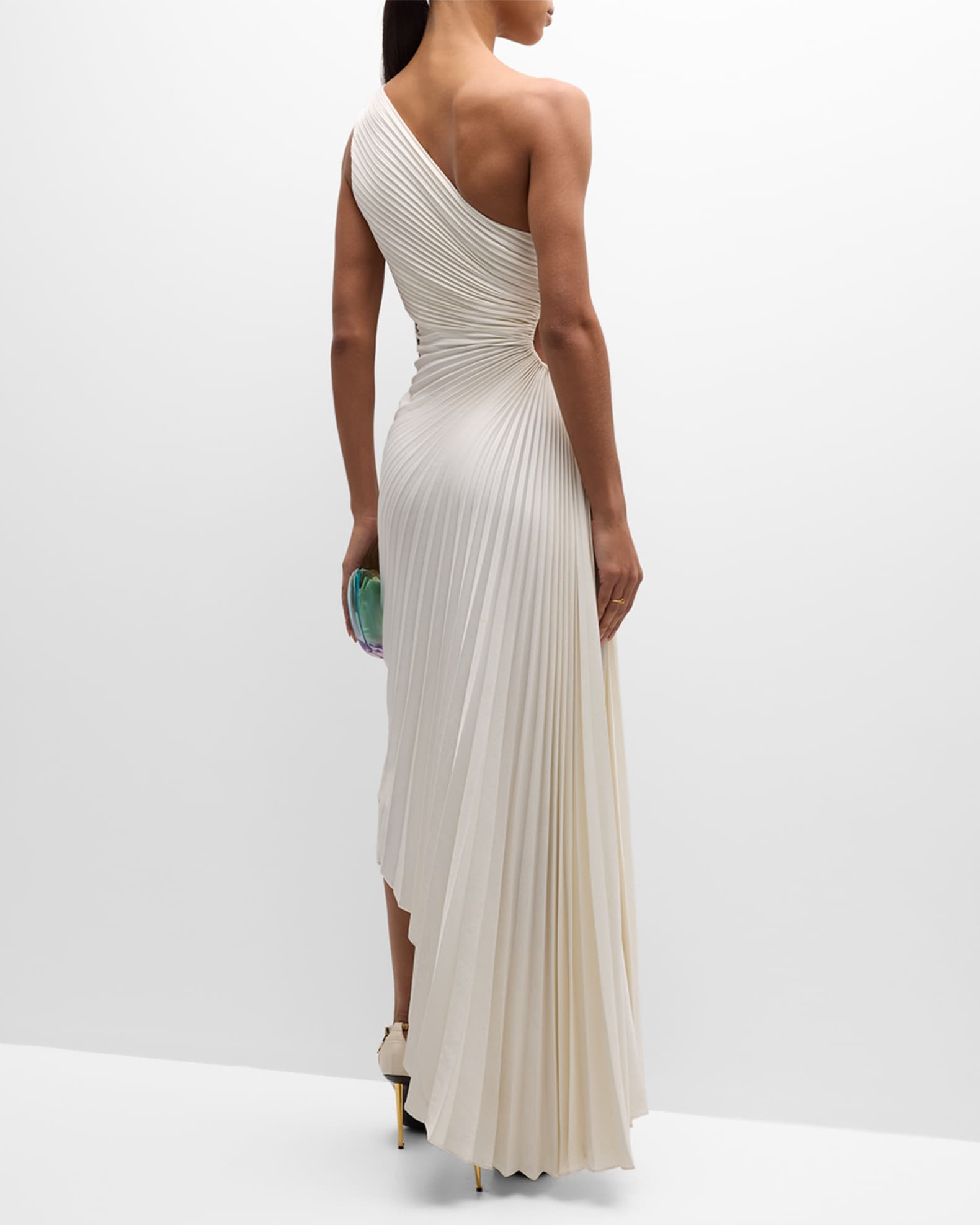 A.L.C. Delfina Pleated Long Asymmetric One-Shoulder Dress | Neiman Marcus
