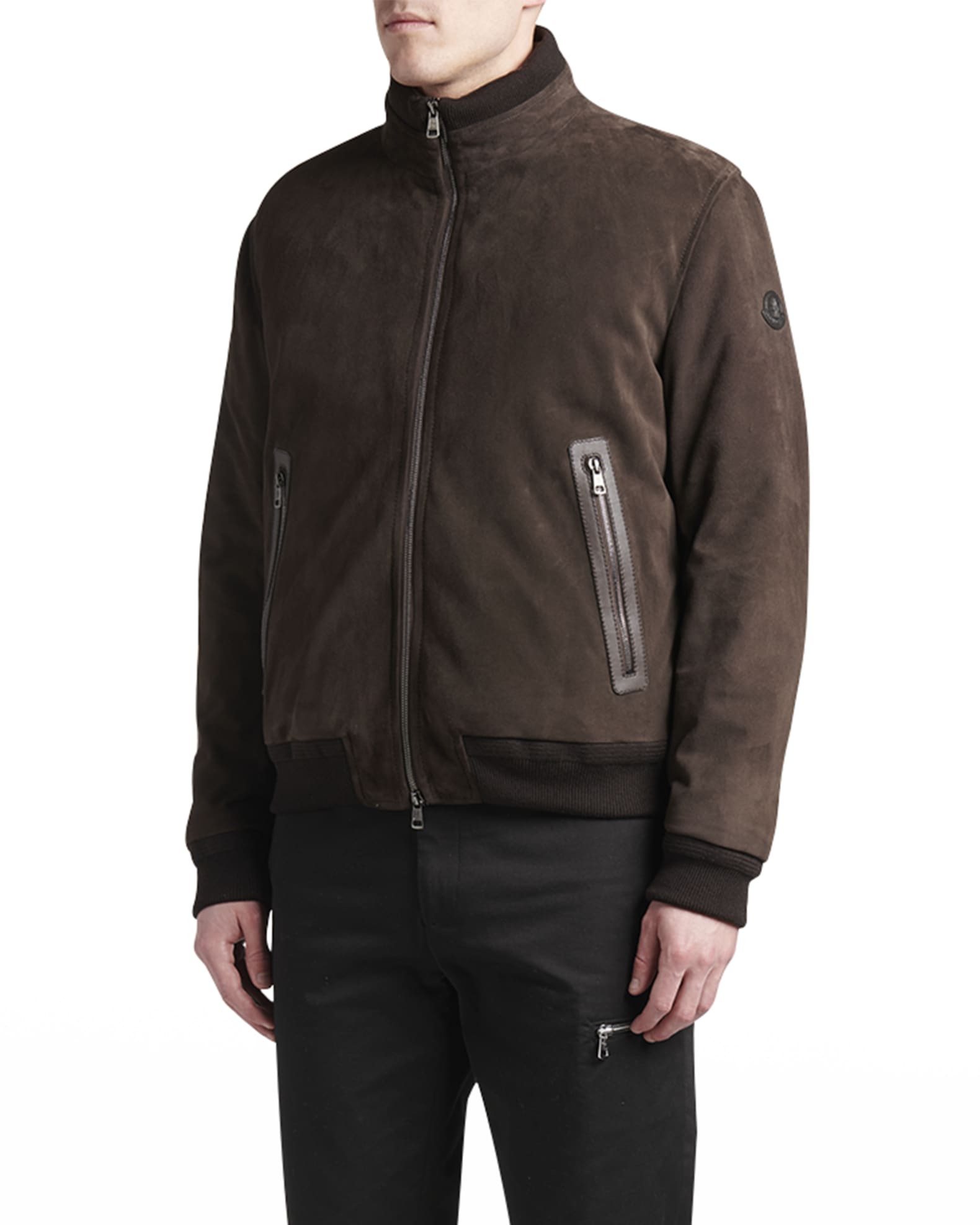 Moncler Men's Fayal Suede Bomber Jacket | Neiman Marcus