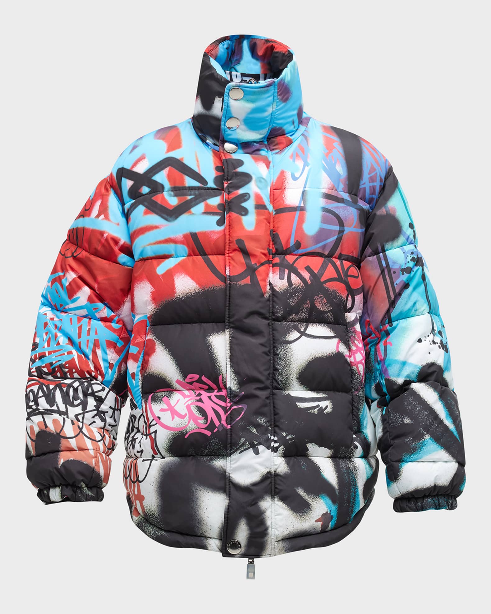 Dolce&Gabbana Men's Graffiti-Print Puffer Jacket | Neiman Marcus