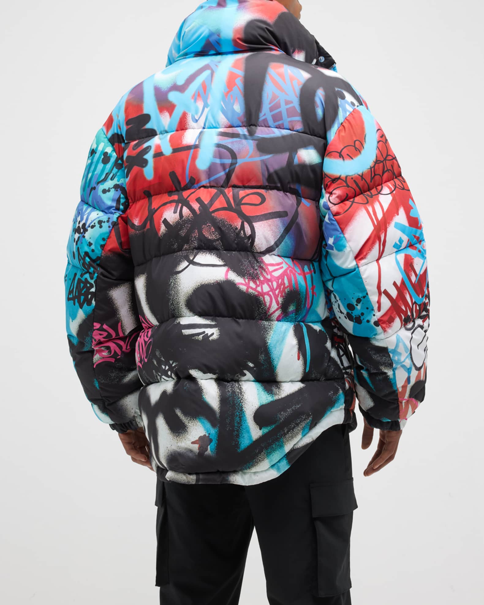 Dolce&Gabbana Men's Graffiti-Print Puffer Jacket | Neiman Marcus