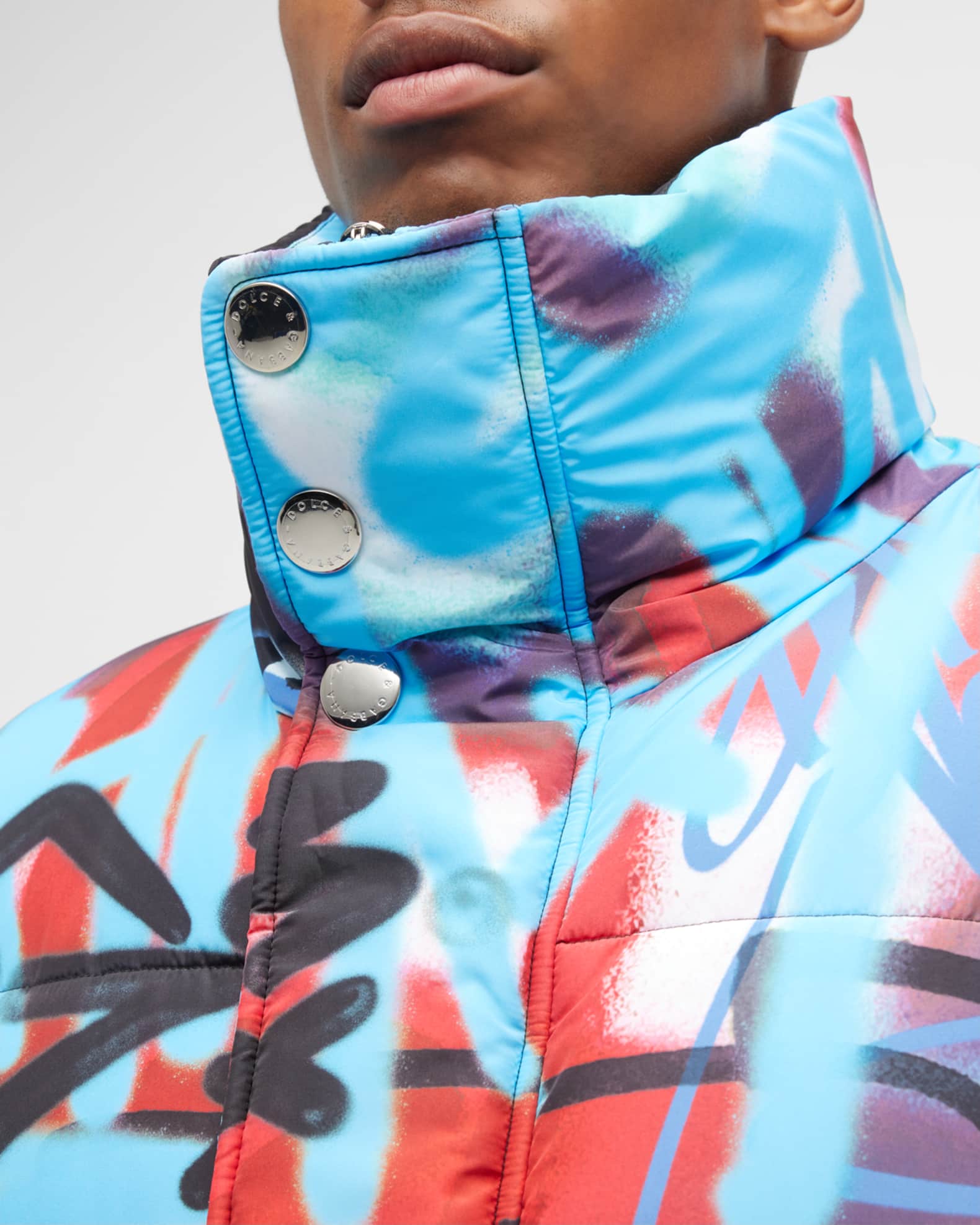 Dolce&Gabbana Men's Graffiti-Print Puffer Jacket | Neiman Marcus