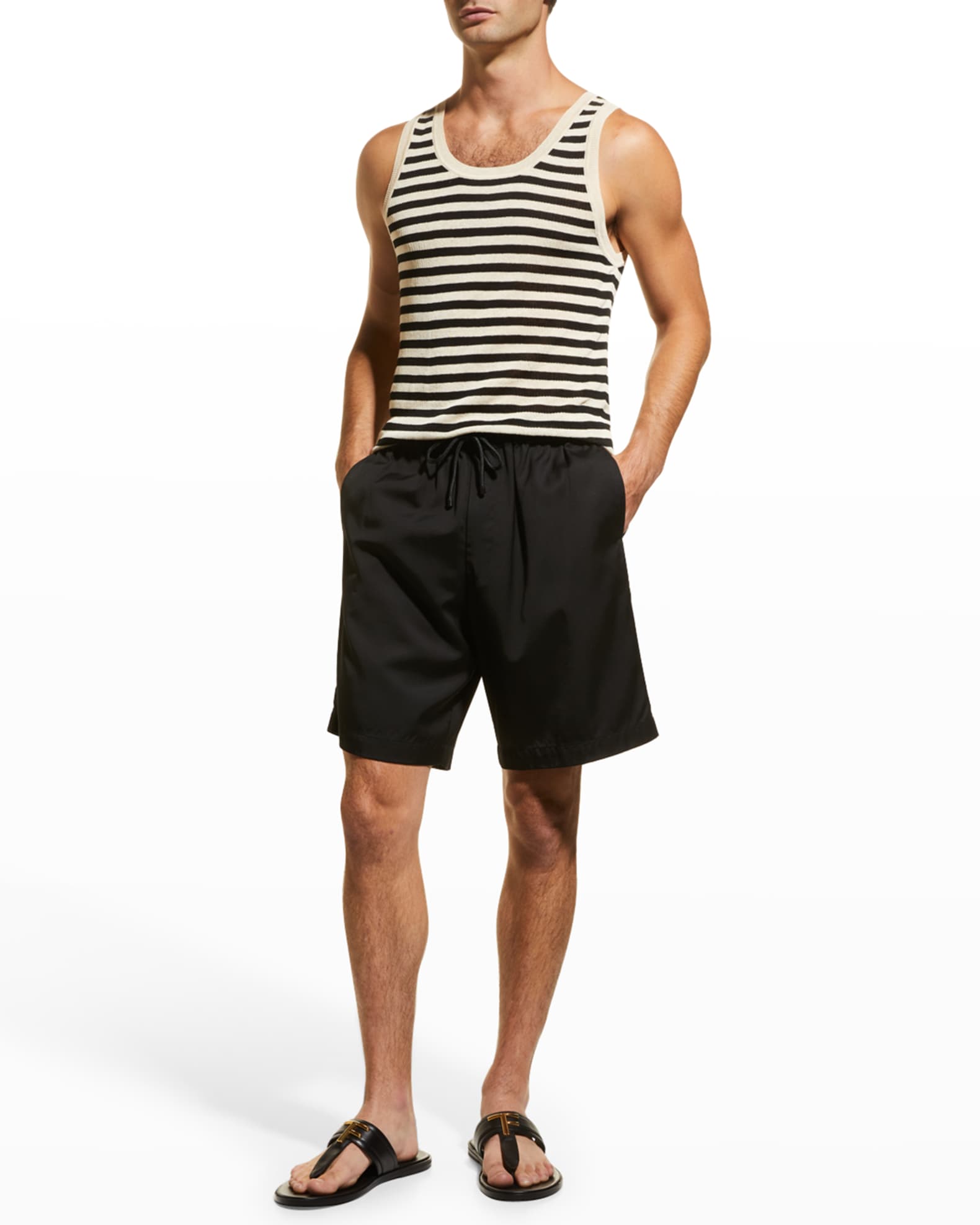 TOM FORD Men's Brighton TF-Logo Leather Slide Sandals | Neiman Marcus