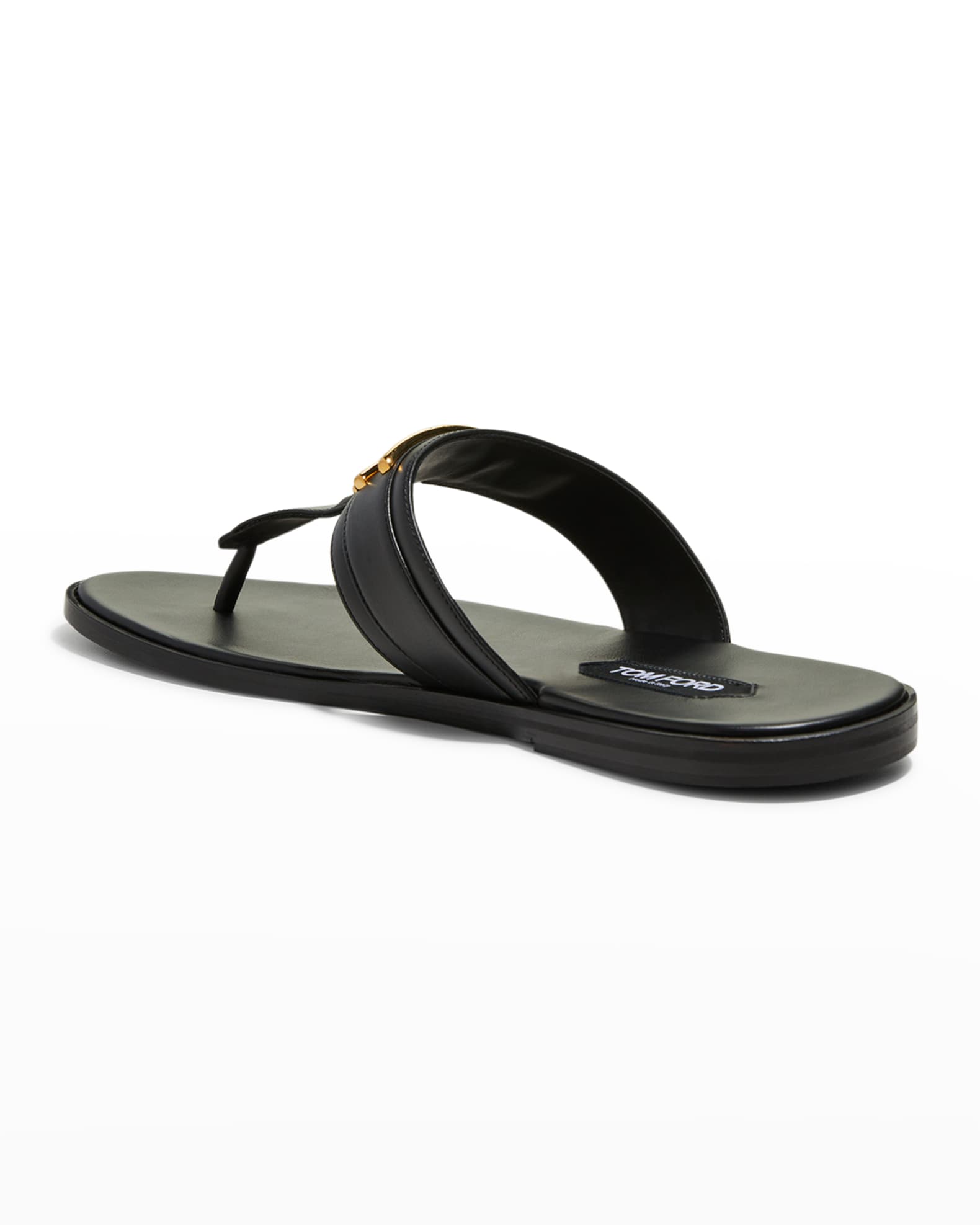 TOM FORD Men's Brighton TF-Logo Leather Slide Sandals | Neiman Marcus