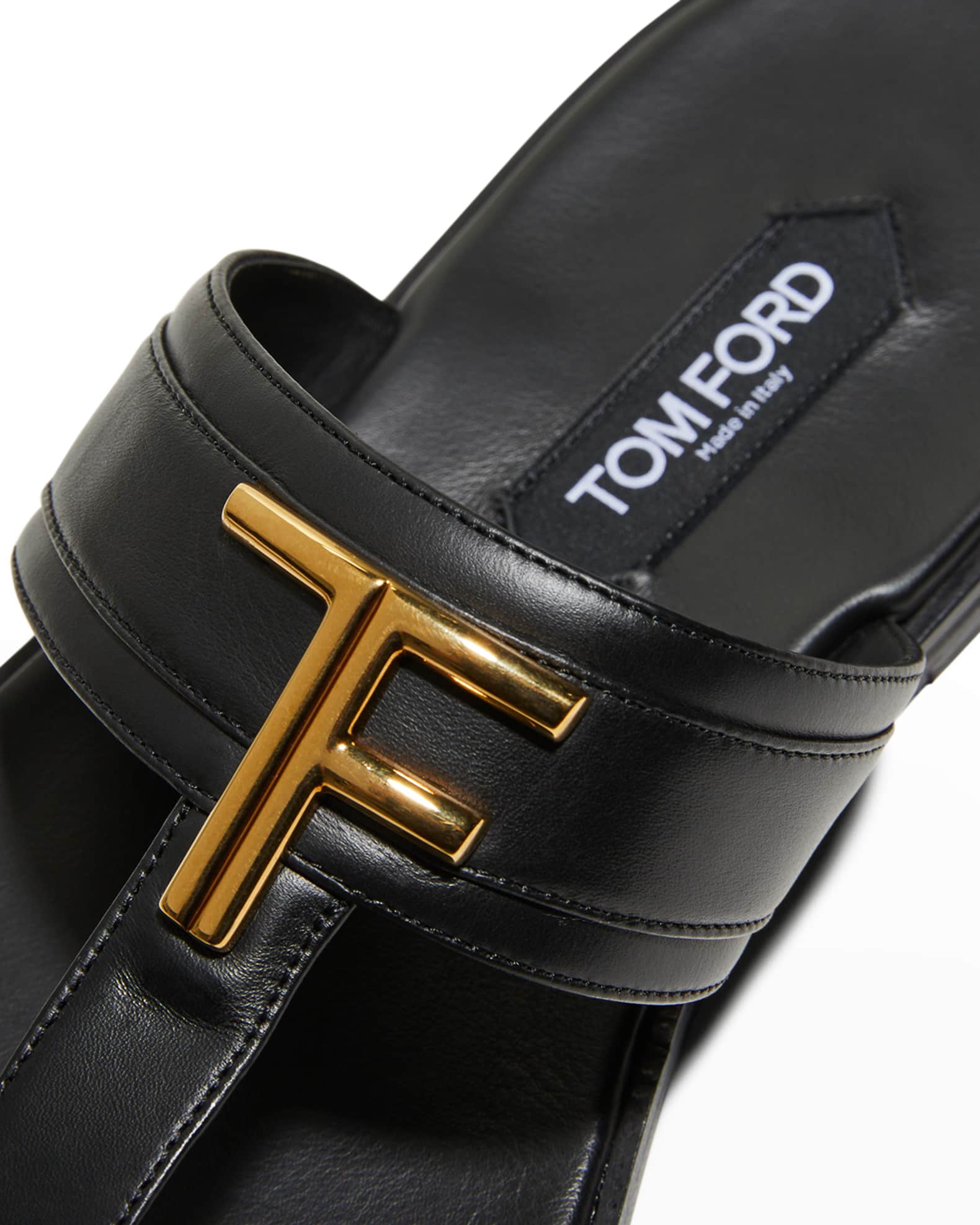 TOM FORD Men's Brighton TF-Logo Leather Slide Sandals | Neiman Marcus