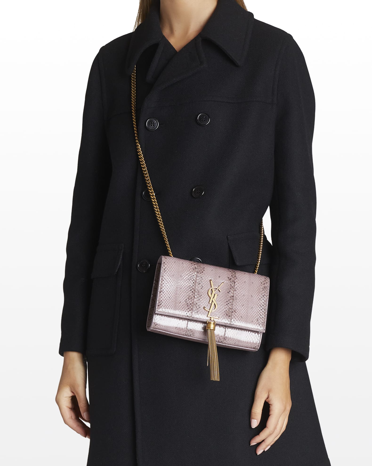 Saint Laurent Kate Small YSL Snakeskin Crossbody Bag | Neiman Marcus