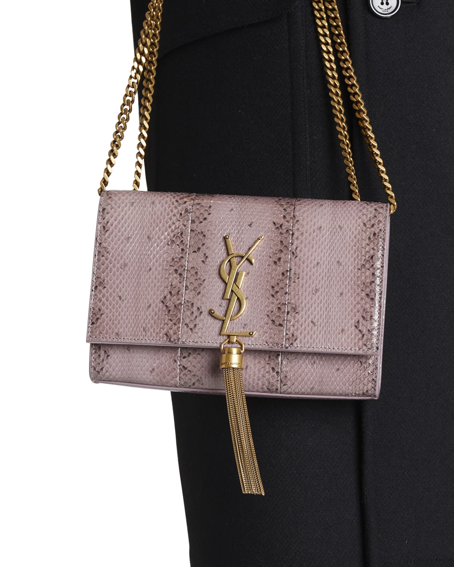Saint Laurent Kate Small YSL Snakeskin Crossbody Bag | Neiman Marcus