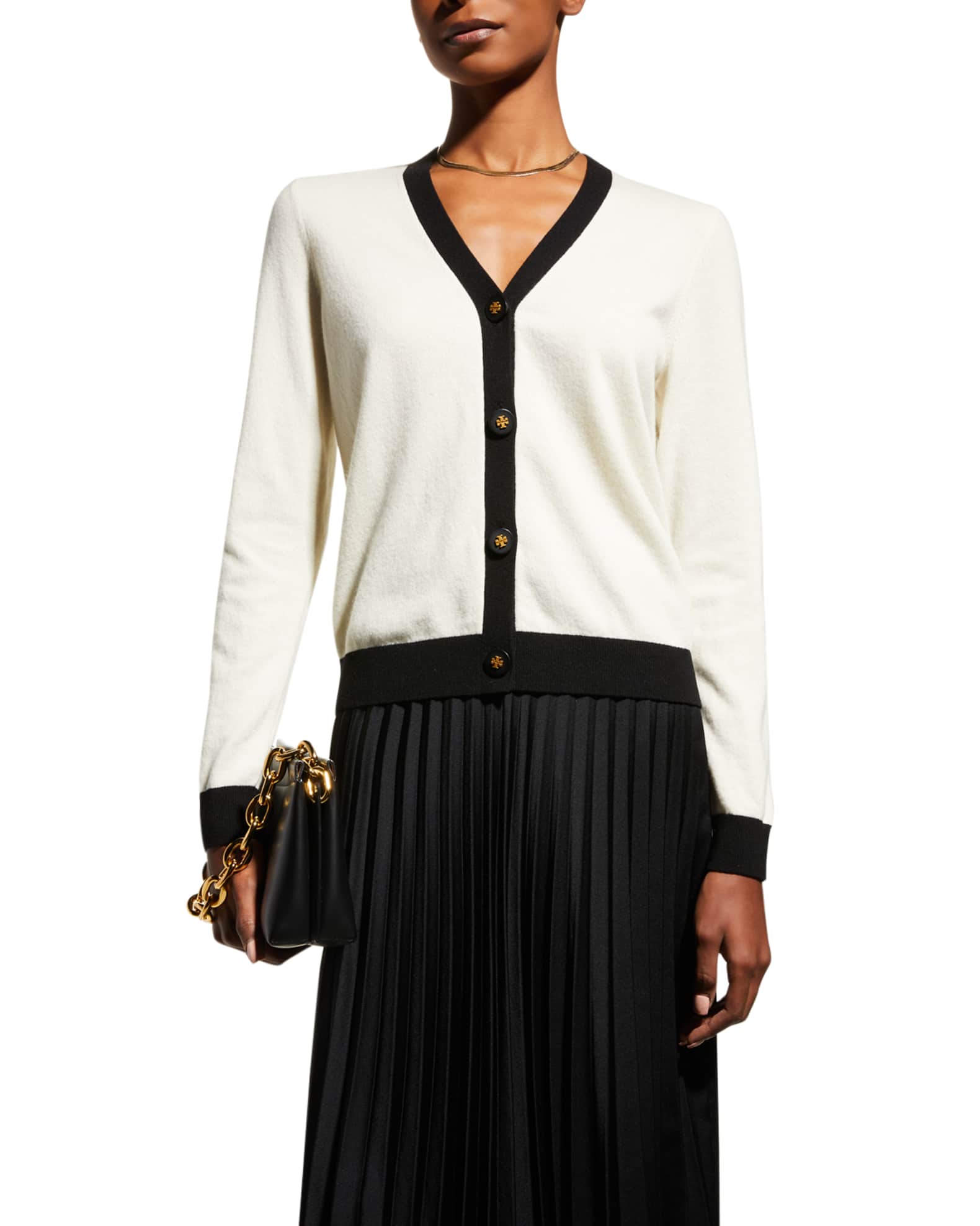 Tory Burch Colorblock Button-Down Cashmere Cardigan | Neiman Marcus