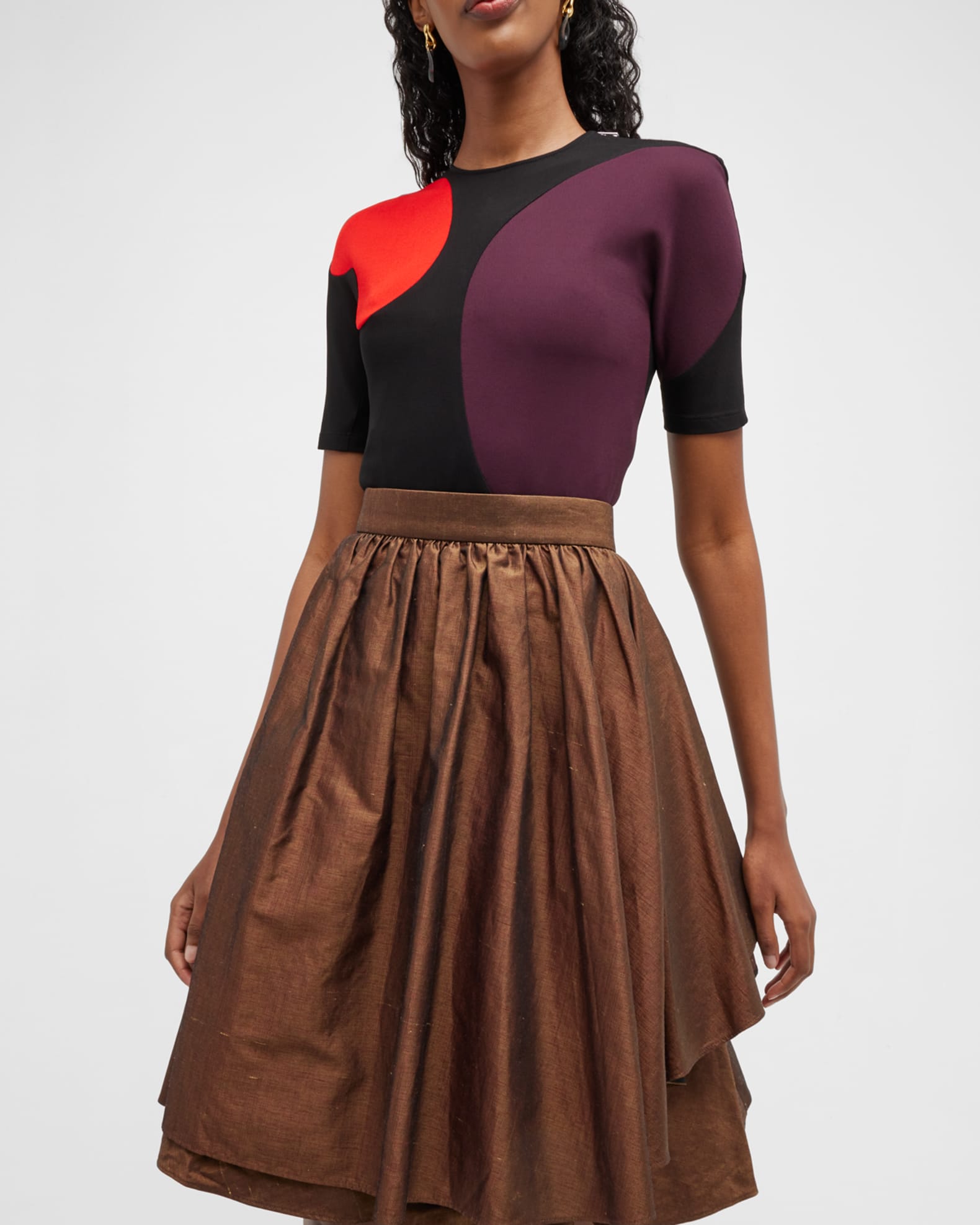 Tory Burch Short-Sleeve Colorblock Jersey Crepe Top | Neiman Marcus
