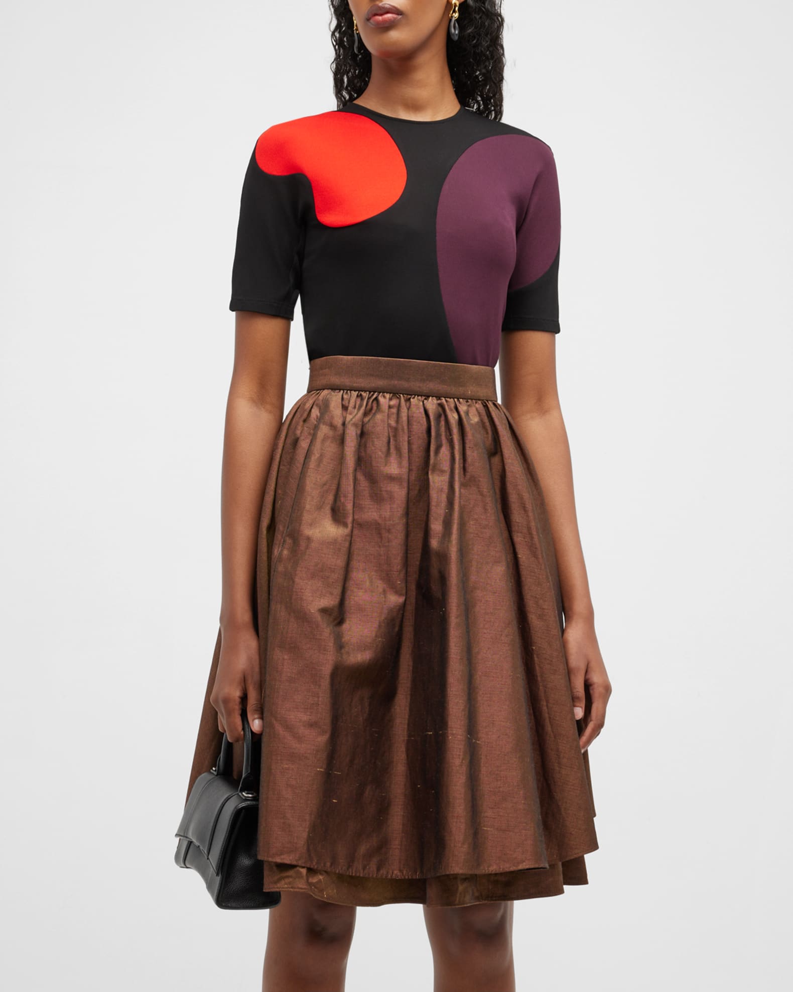 Tory Burch Short-Sleeve Colorblock Jersey Crepe Top | Neiman Marcus