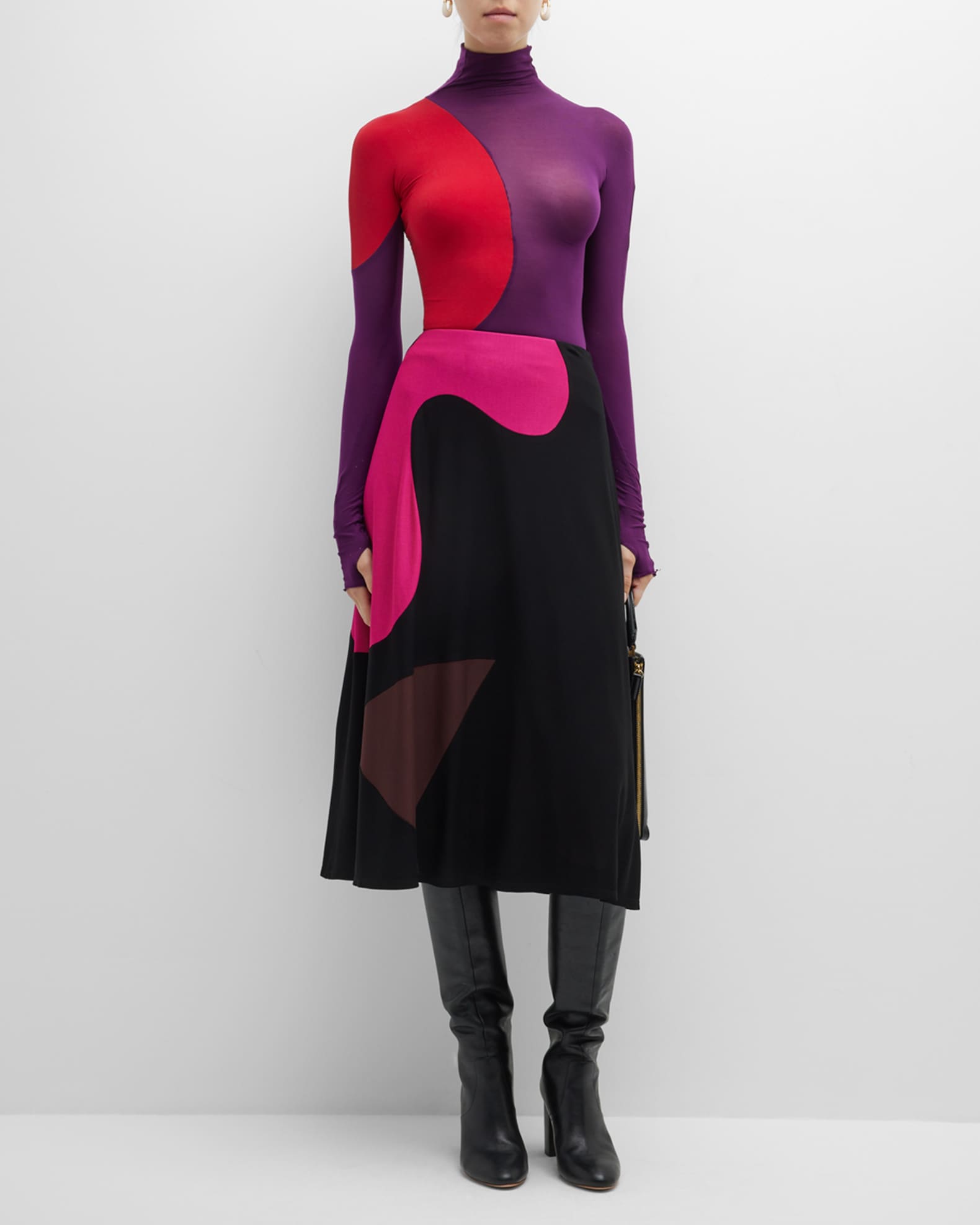 Tory Burch Colorblock Turtleneck Jersey Top | Neiman Marcus