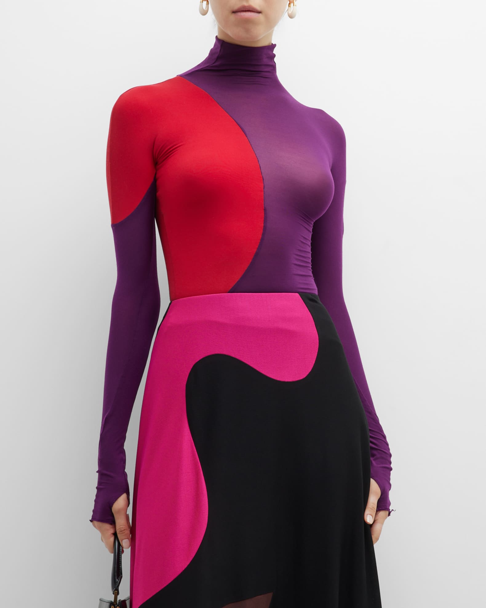 Tory Burch Colorblock Turtleneck Jersey Top | Neiman Marcus