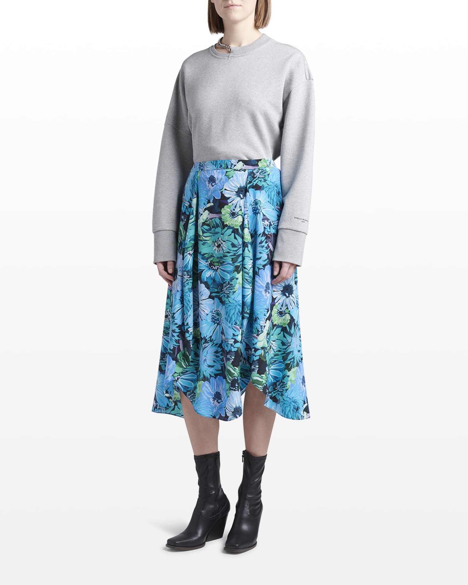 Stella McCartney Floral-Print Silk Crepe De Chine Midi Skirt | Neiman Marcus