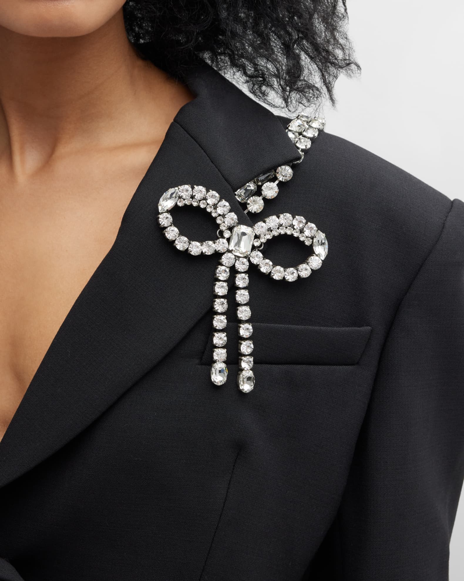 AREA Logo Nameplate Crystal-Chain Open-Back Crop Blazer | Neiman Marcus