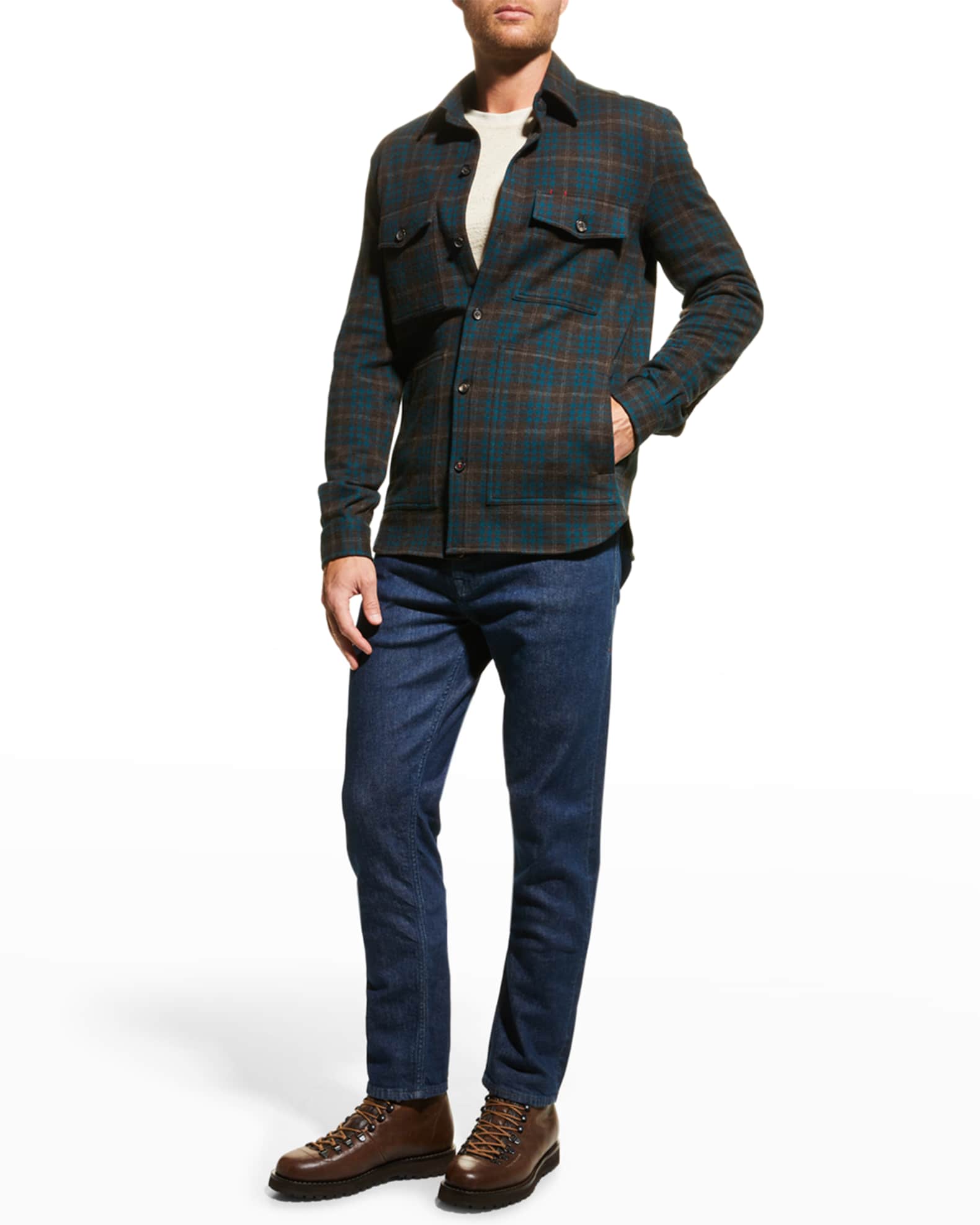 Isaia Men's Wool Plaid Overshirt | Neiman Marcus