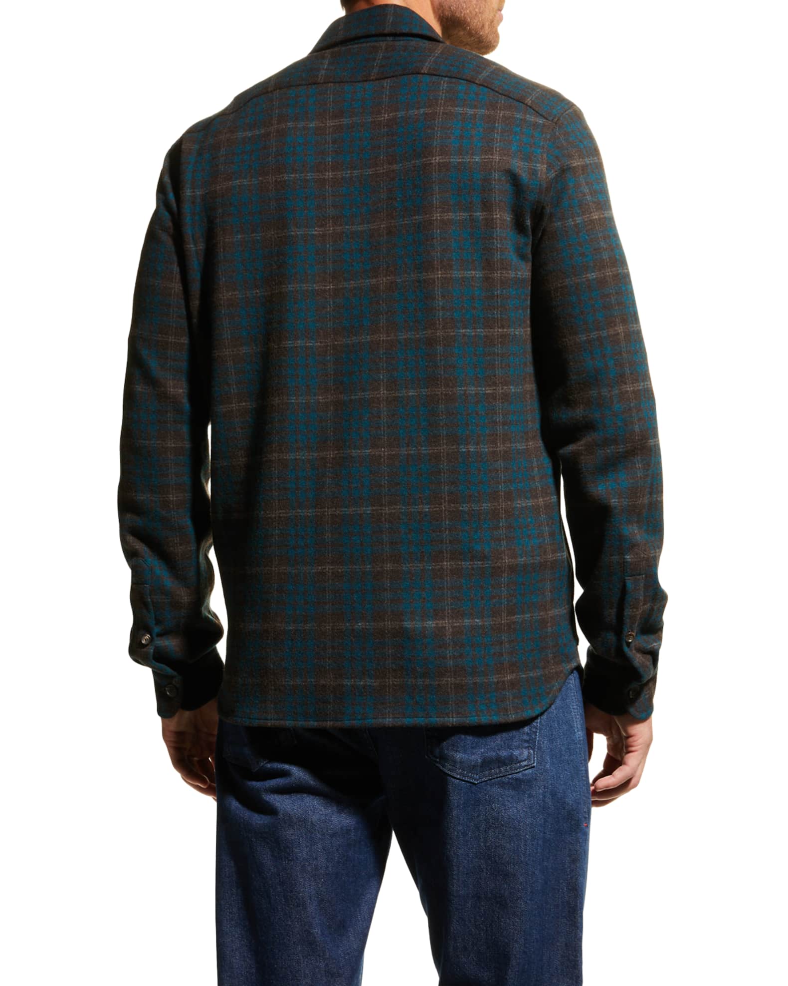 Isaia Men's Wool Plaid Overshirt | Neiman Marcus