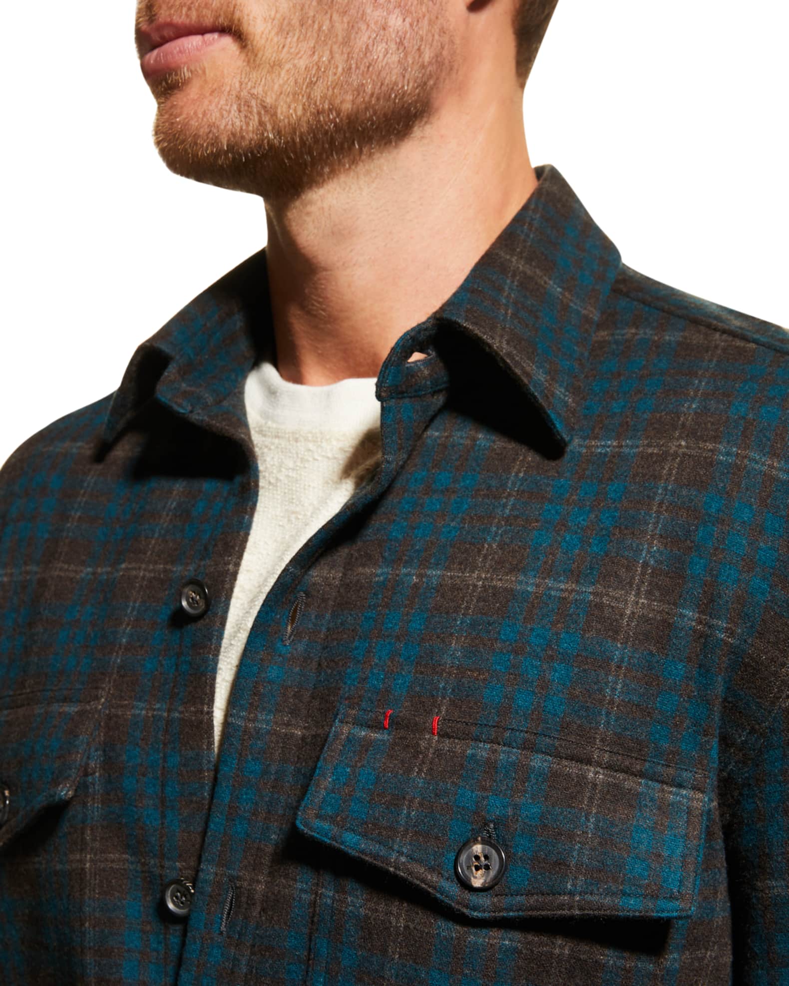Isaia Men's Wool Plaid Overshirt | Neiman Marcus