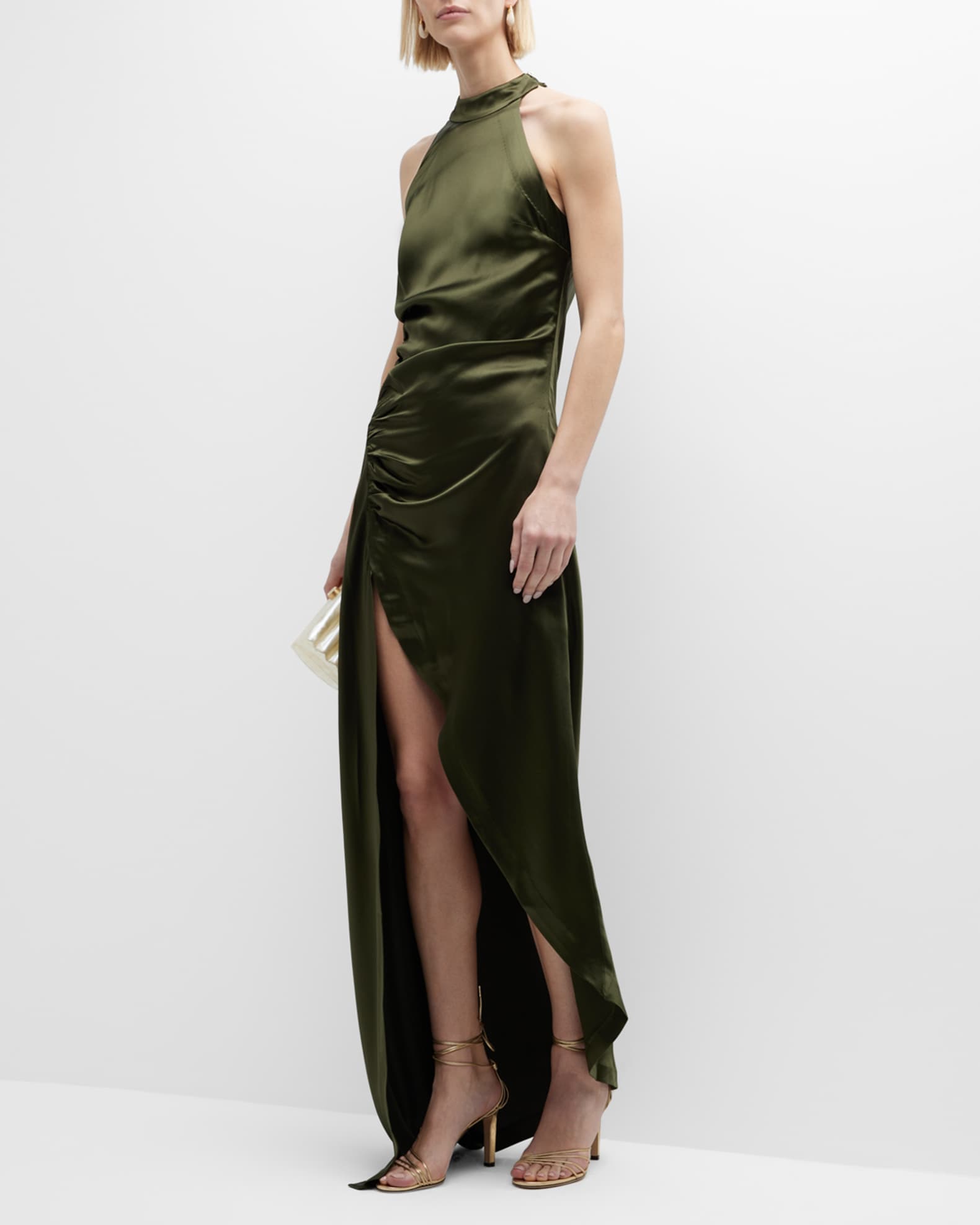 Retrofete Sab Long Halter High-Low Satin Dress | Neiman Marcus