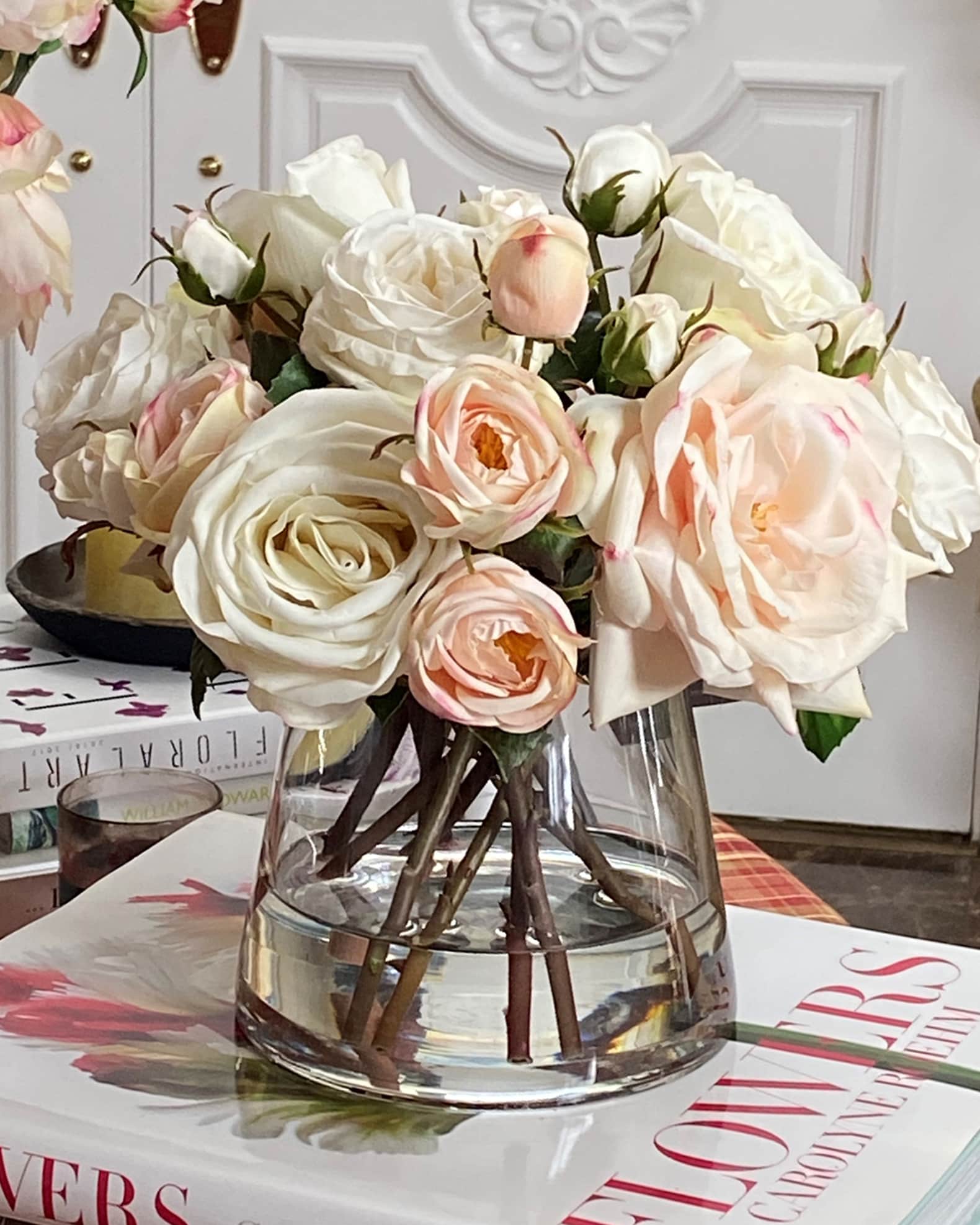 Winward Home Mix Rose Faux Flowers in Glass Vase | Neiman Marcus