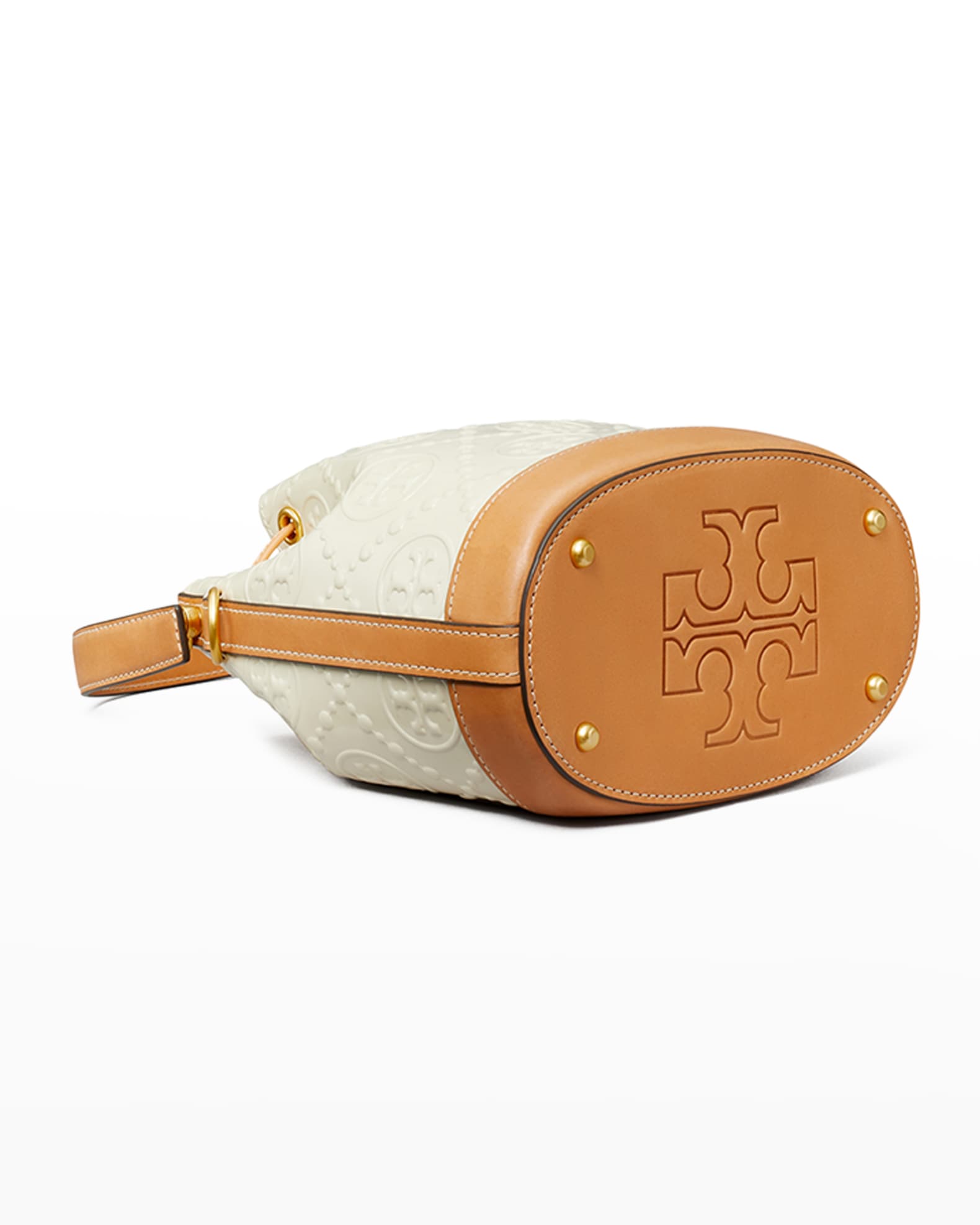 Tory Burch T Monogram Patent Embossed Bucket Bag | Neiman Marcus