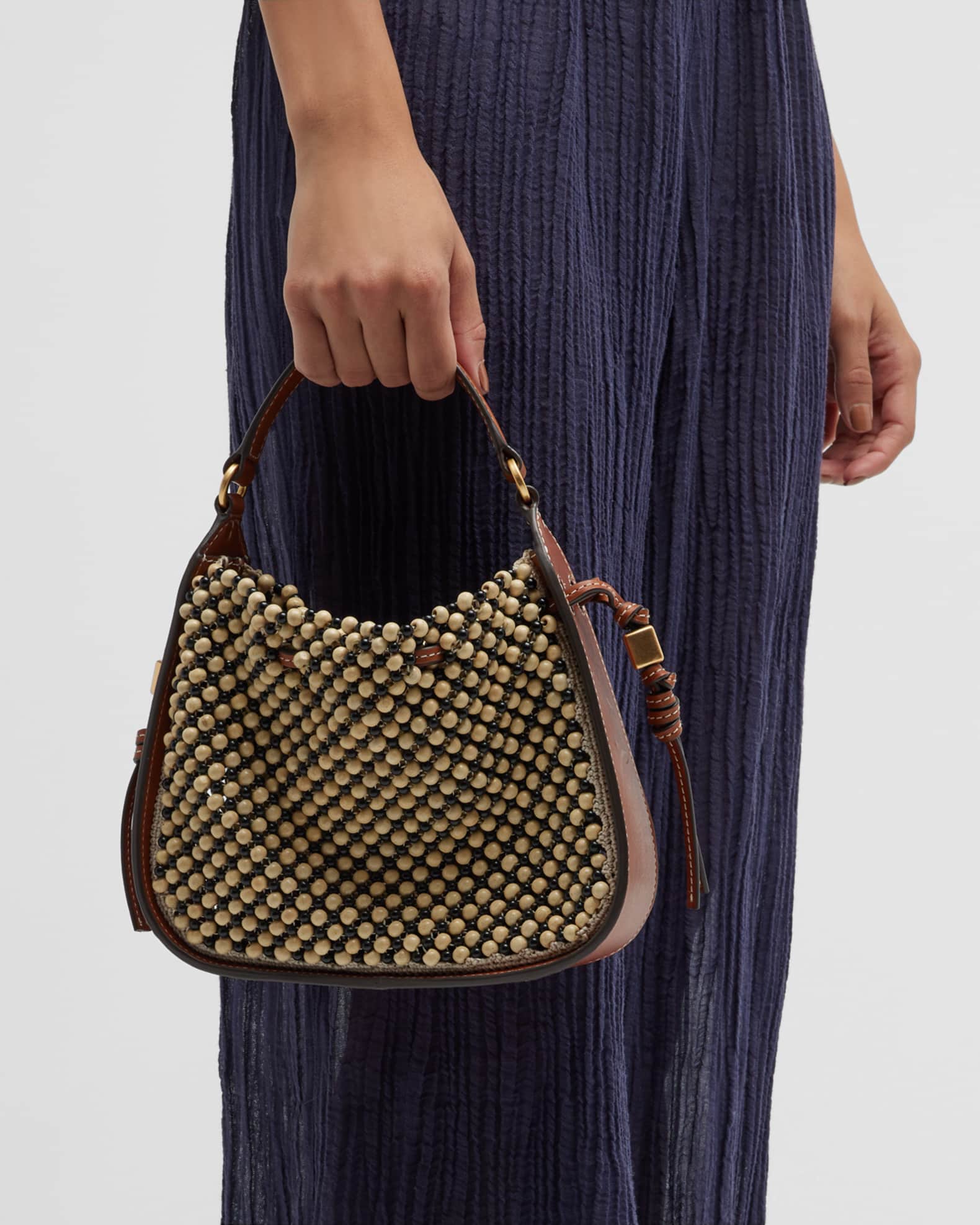 Tory Burch Miller Beaded Wood Top-Handle Bag | Neiman Marcus