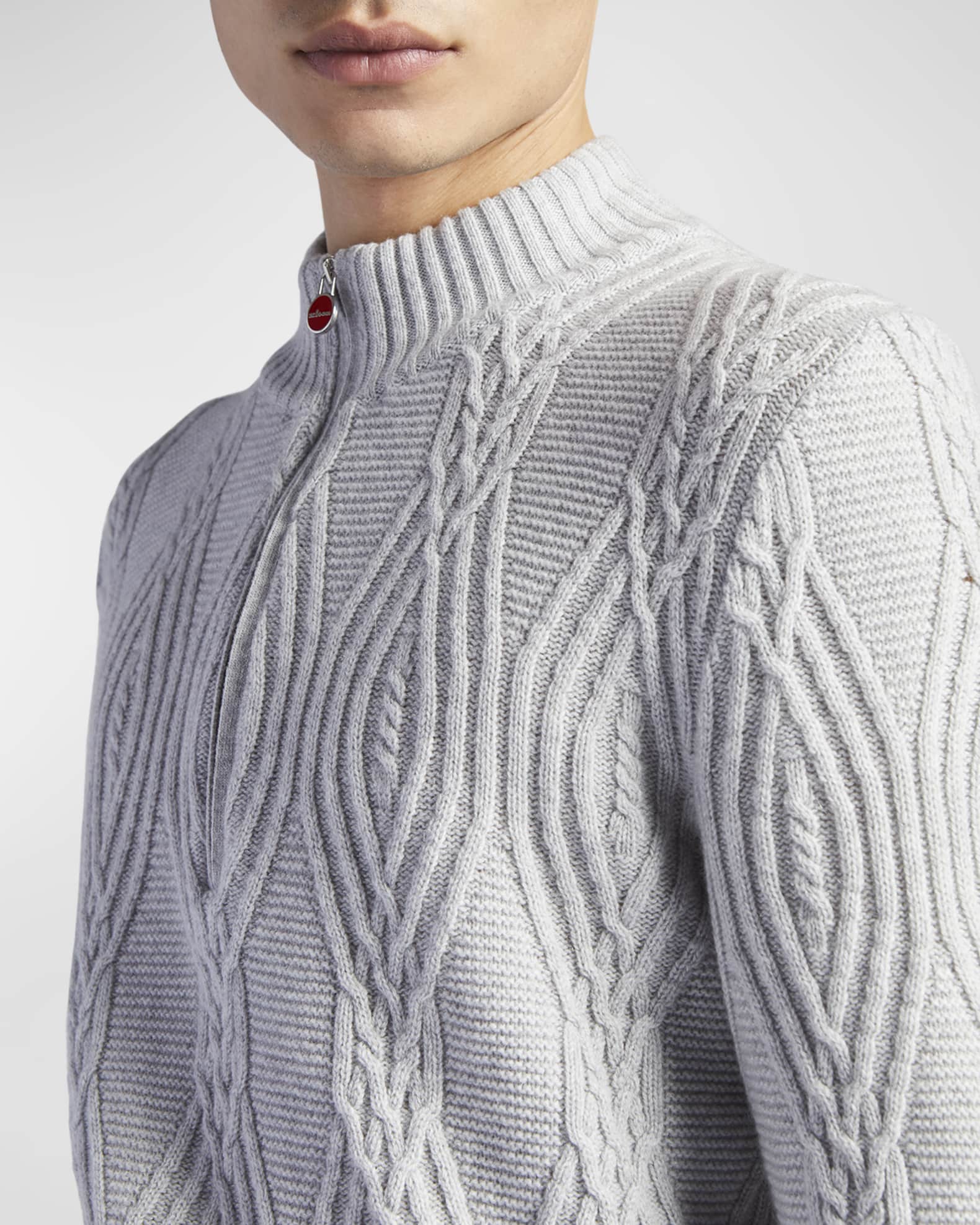 Kiton Men's Cashmere Cable Knit Full-Zip Sweater | Neiman Marcus