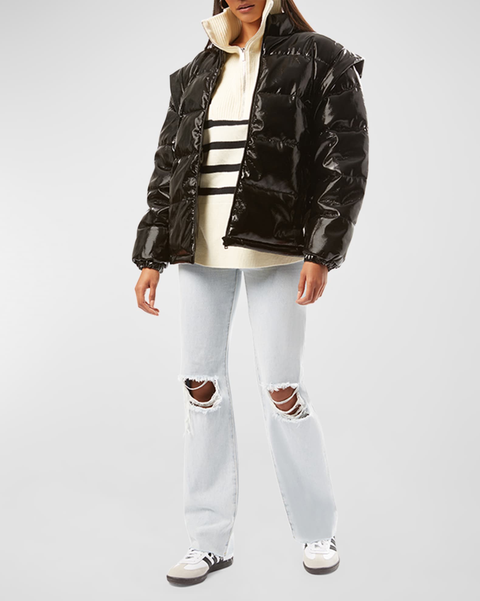 We Wore What Snap-Off Sleeve Patent Faux Leather Puffer Jacket | Neiman ...